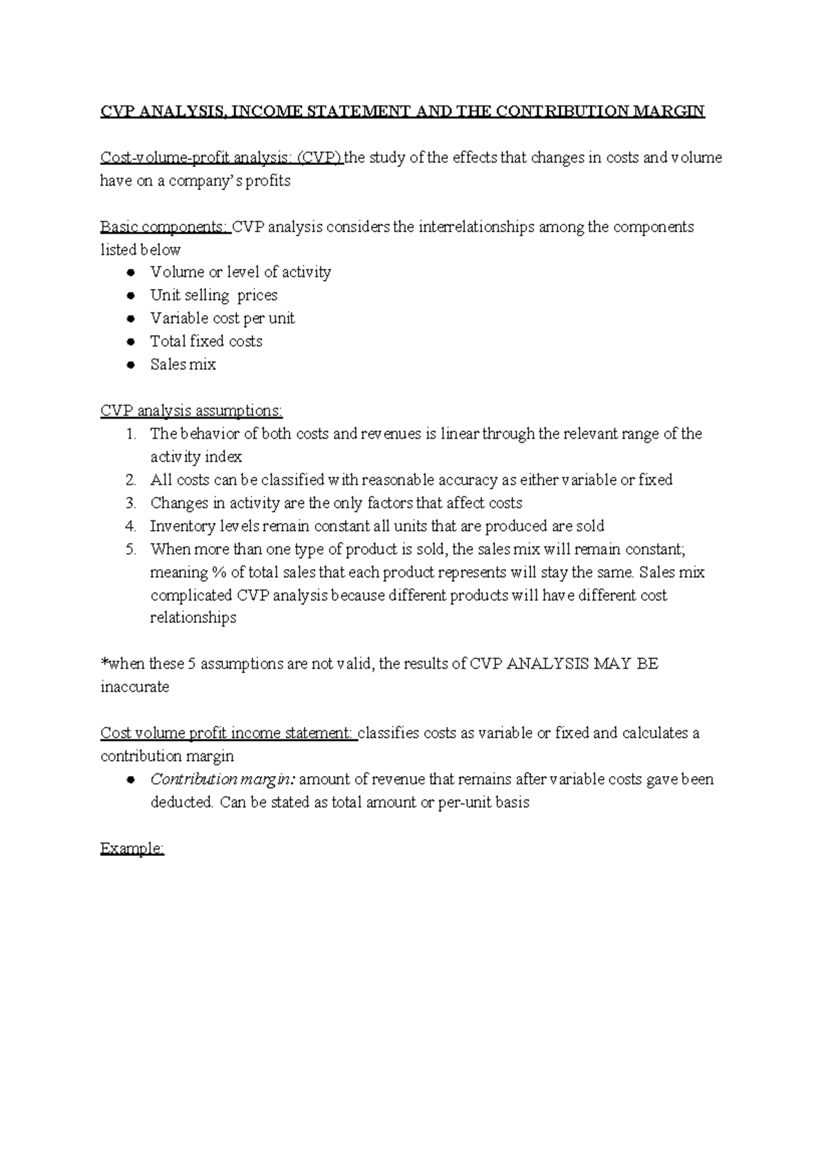 COMM 305 Chapter 6 - CVP ANALYSIS, INCOME STATEMENT AND THE ...