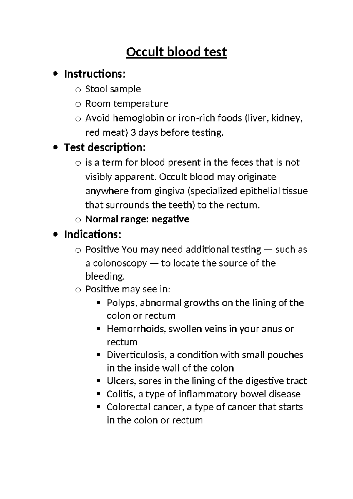 Occult blood test - Summary microbiology - Occult blood test ...