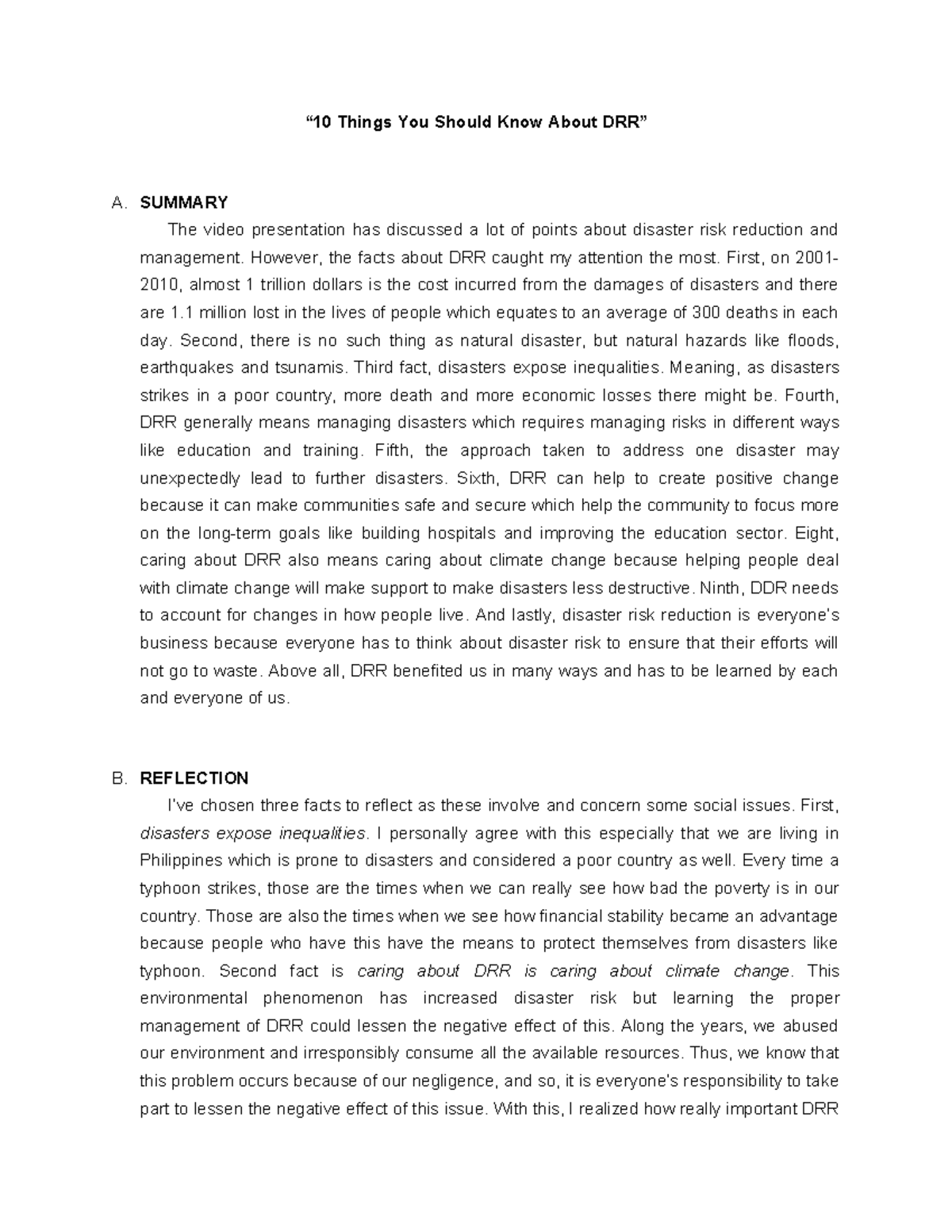 DRR - /////// - “10 Things You Should Know About DRR” A. SUMMARY The ...