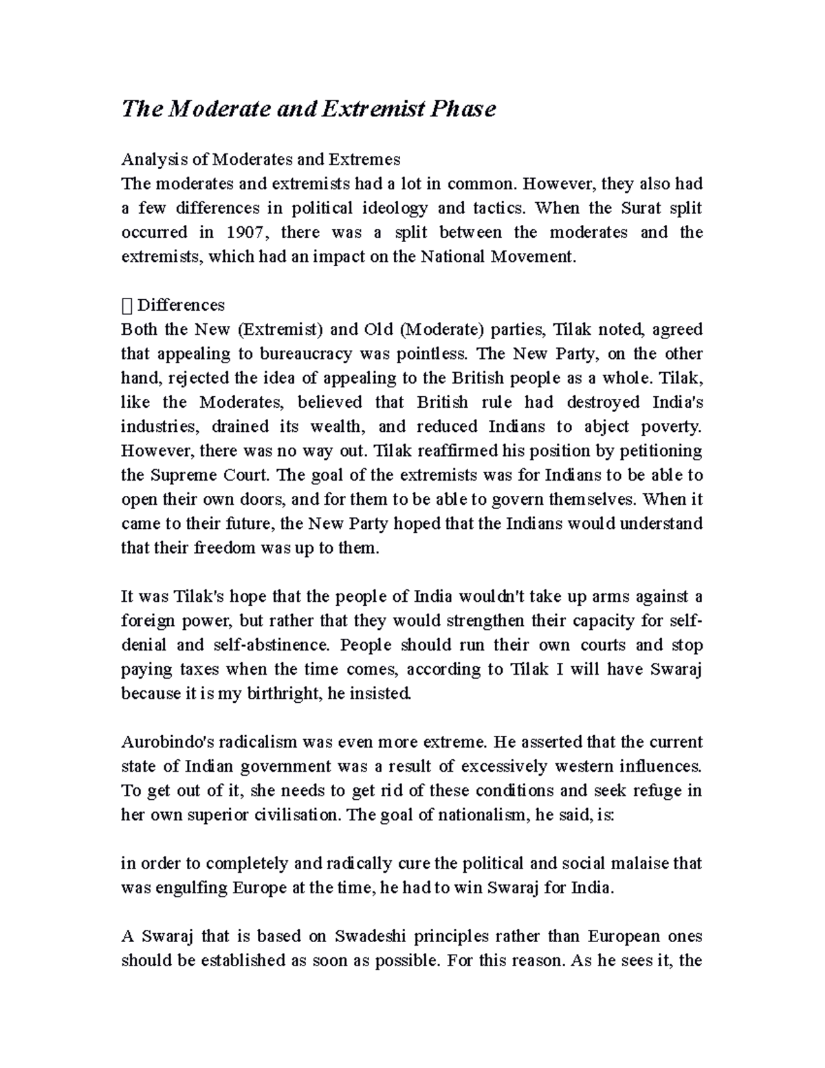 The Moderate and Extremist Phase - The Moderate and Extremist Phase ...