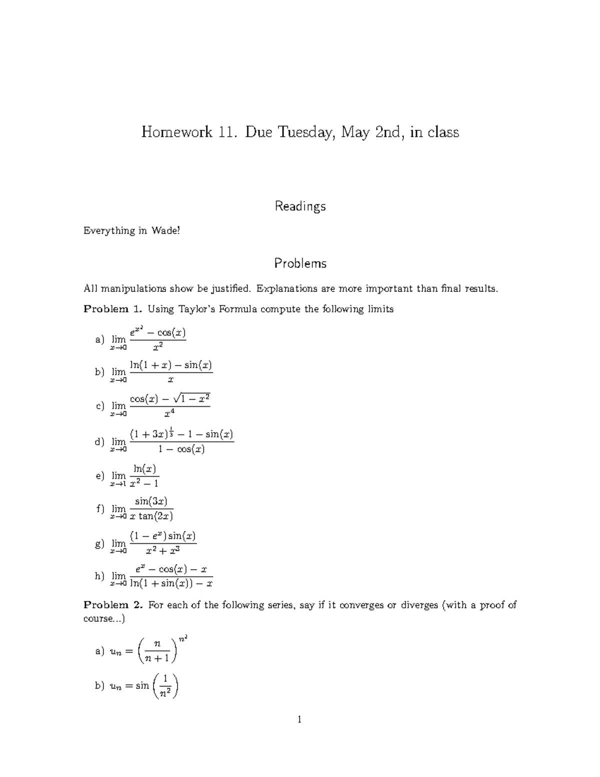 HW11 - Written proofs from class. Homework assignments show you the scope of the course ...