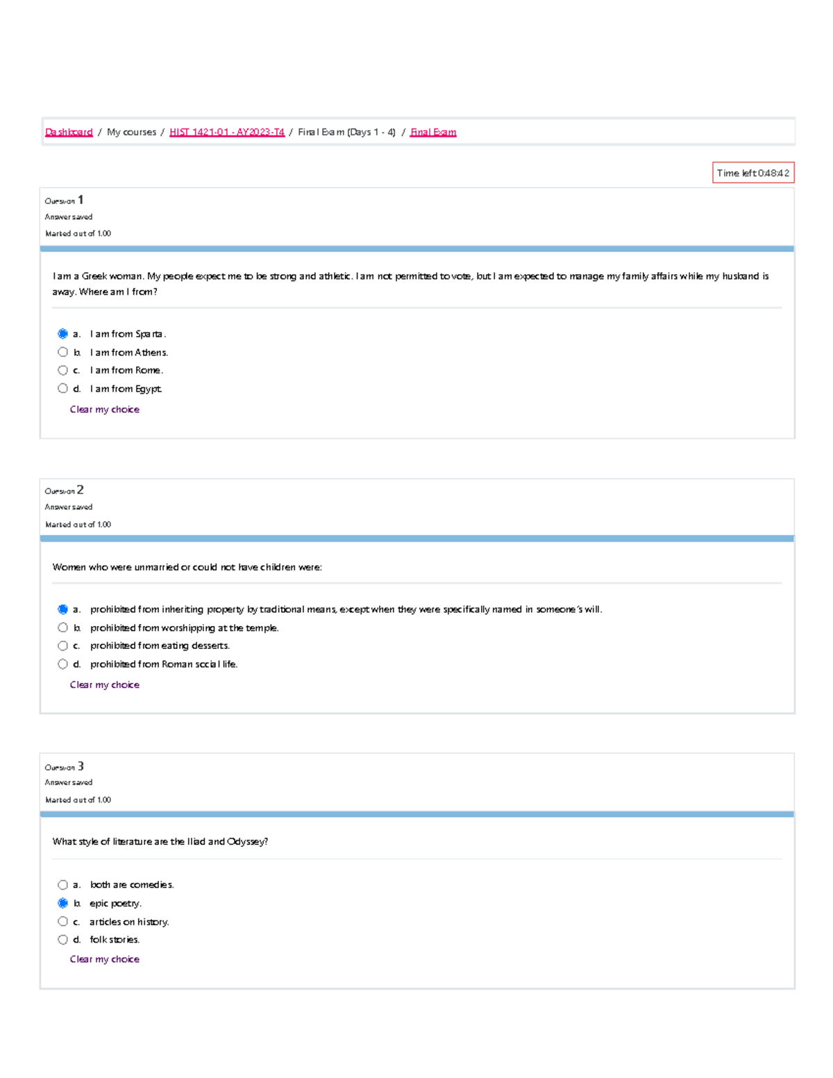 Greek and roman civilization Final Exam - Question 1 Answer saved ...