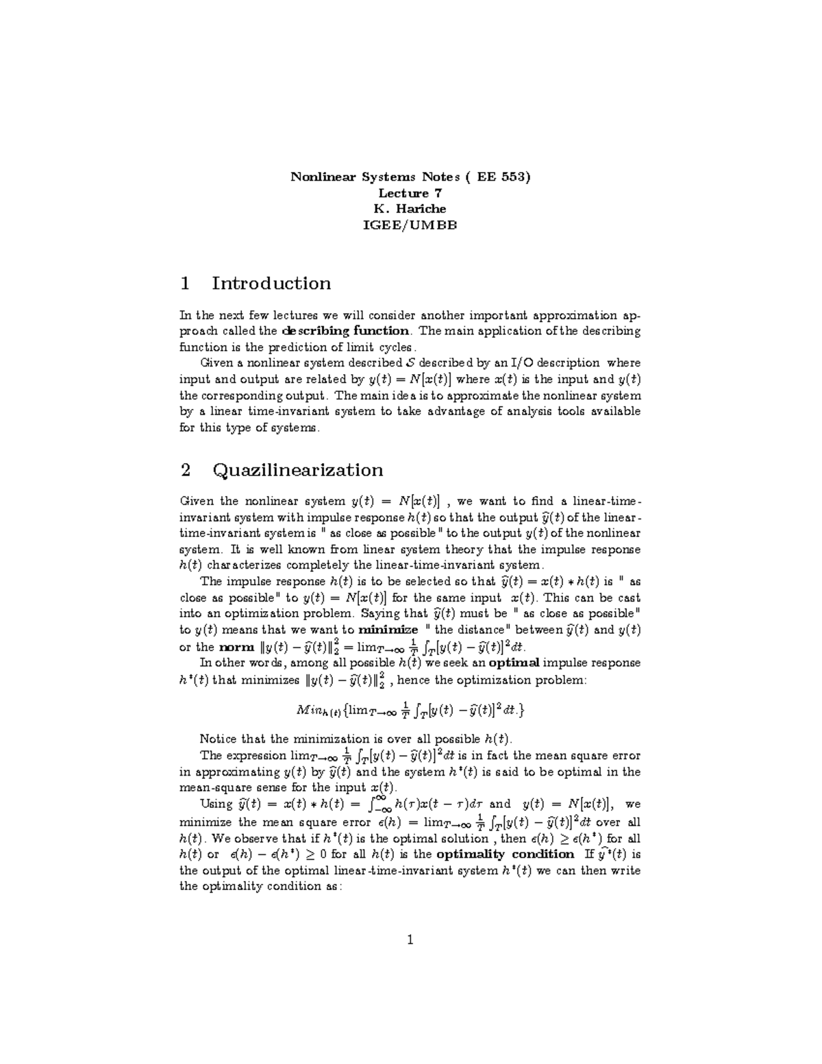 Approximation Of Non Linear System By A Linear System Using Quazilinearization Nonlinear