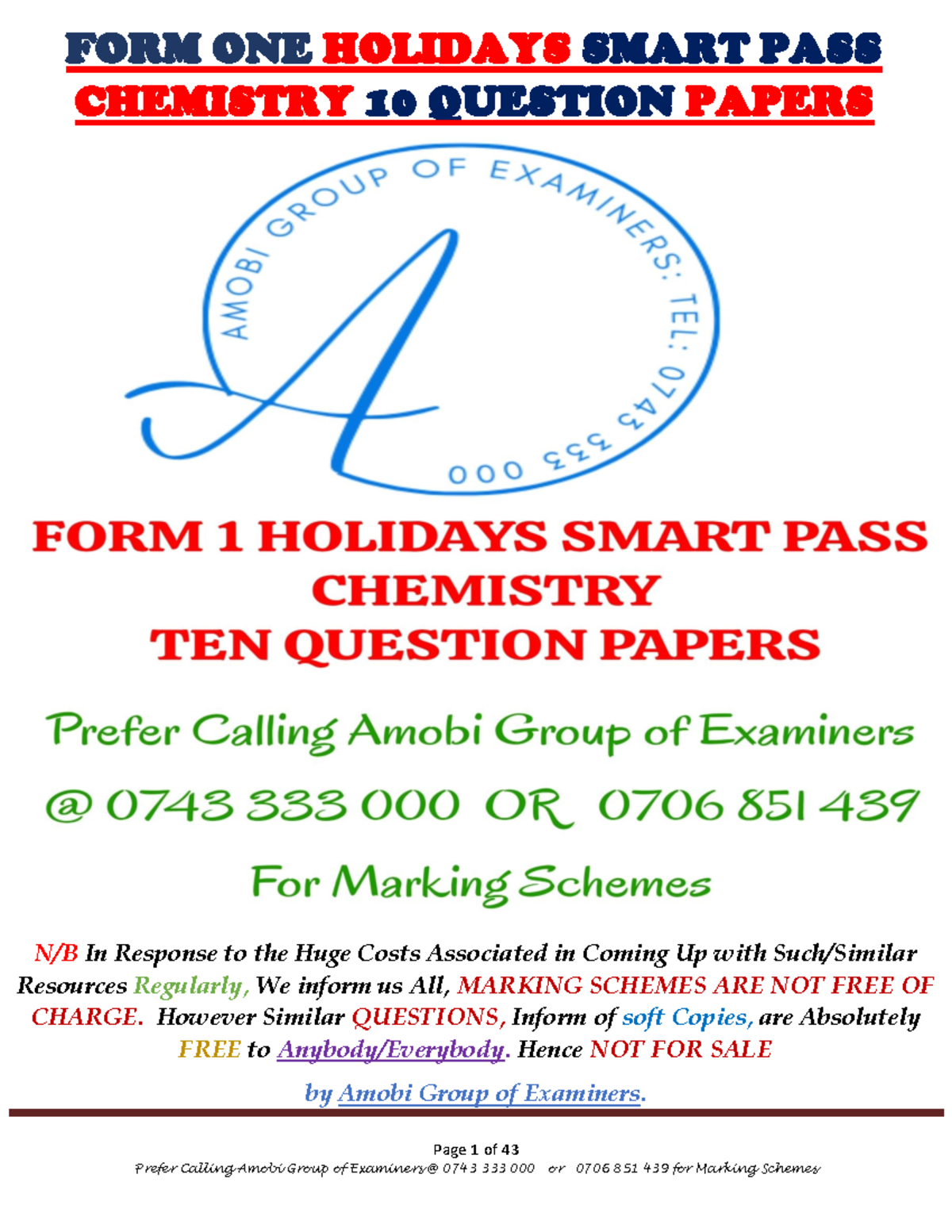 F1 CHEM H-SP 10 QP - dafadfa - Page 1 of 43 FORM ONE HOLIDAYS SMART ...
