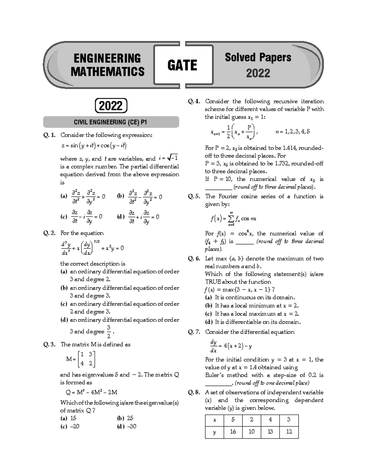 GATE Engineering Mathematics - GATE Solved Papers 2022 ENGINEERING ...