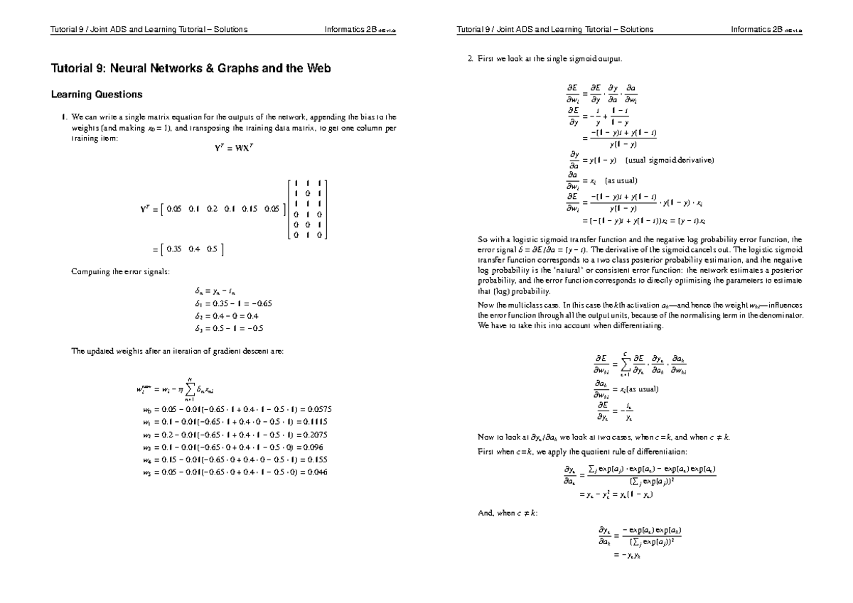 Tutorial Solutions 09 - Tutorial 9 / Joint ADS and Learning Tutorial – Solutions Informatics 2B ...