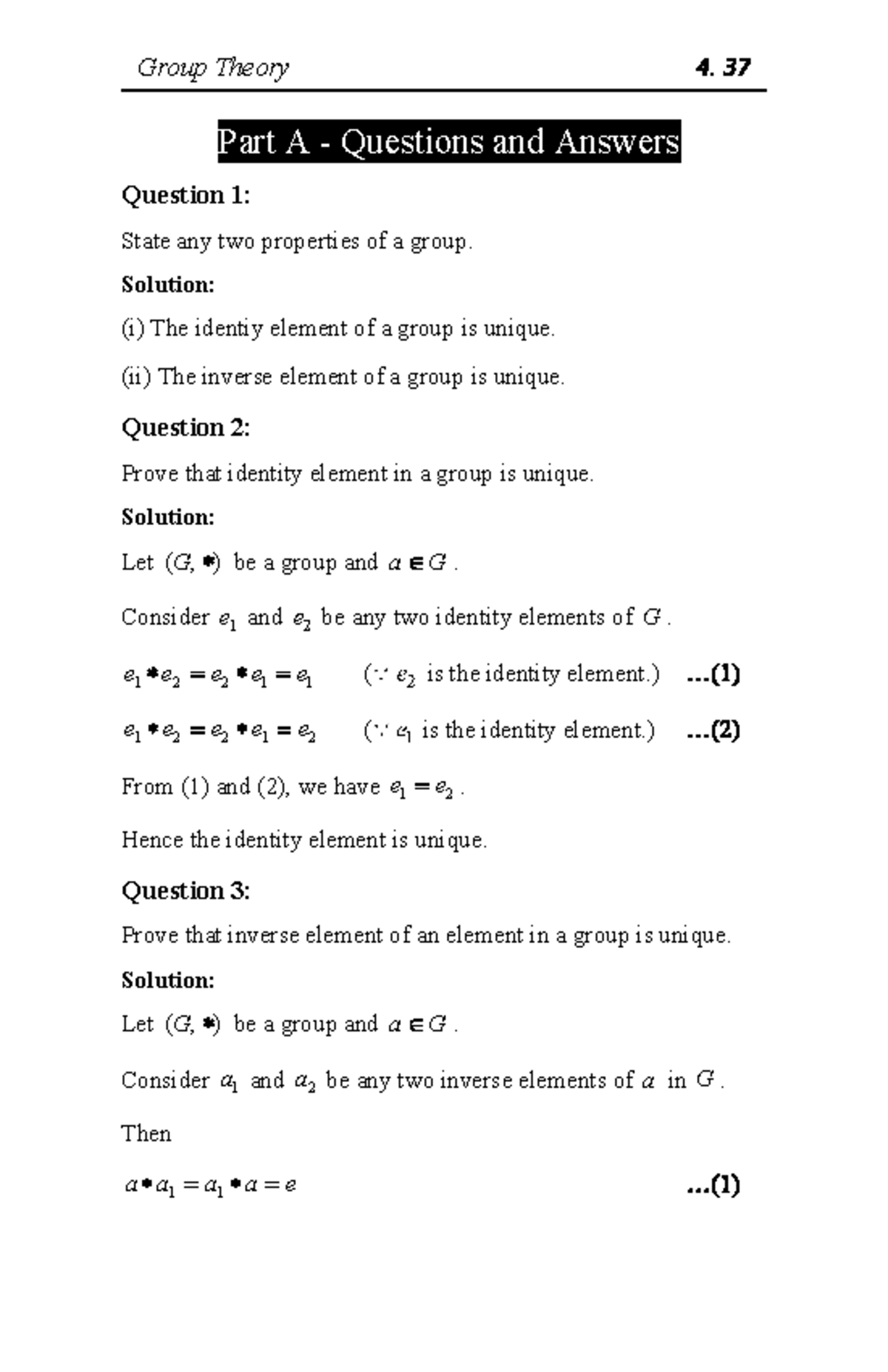 U4-Two Marks Q & A - Notes - Group Theory 4. 37 Part A - Questions and ...