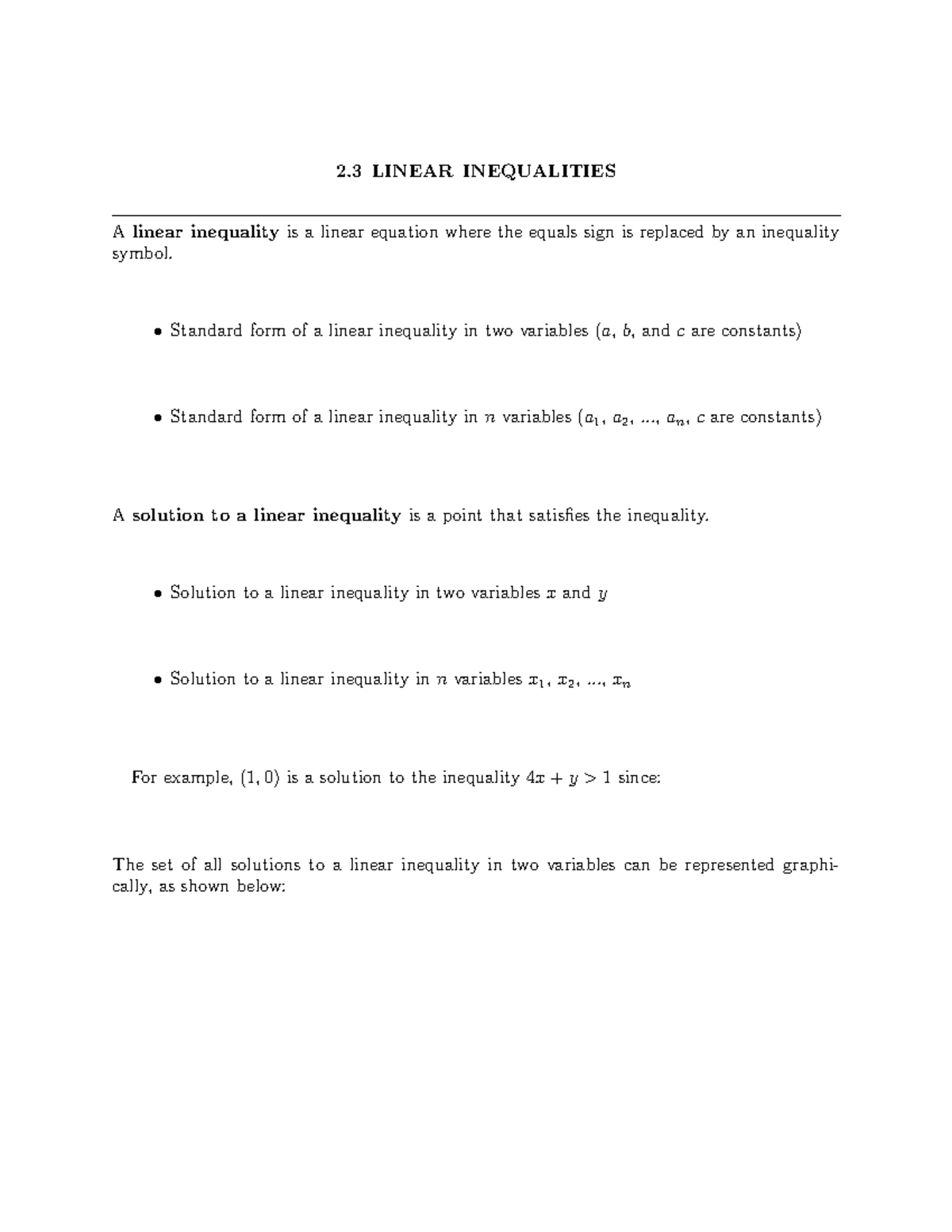 2.3 Linear Inequalities - Notes - 2 LINEAR INEQUALITIES Alinear ...