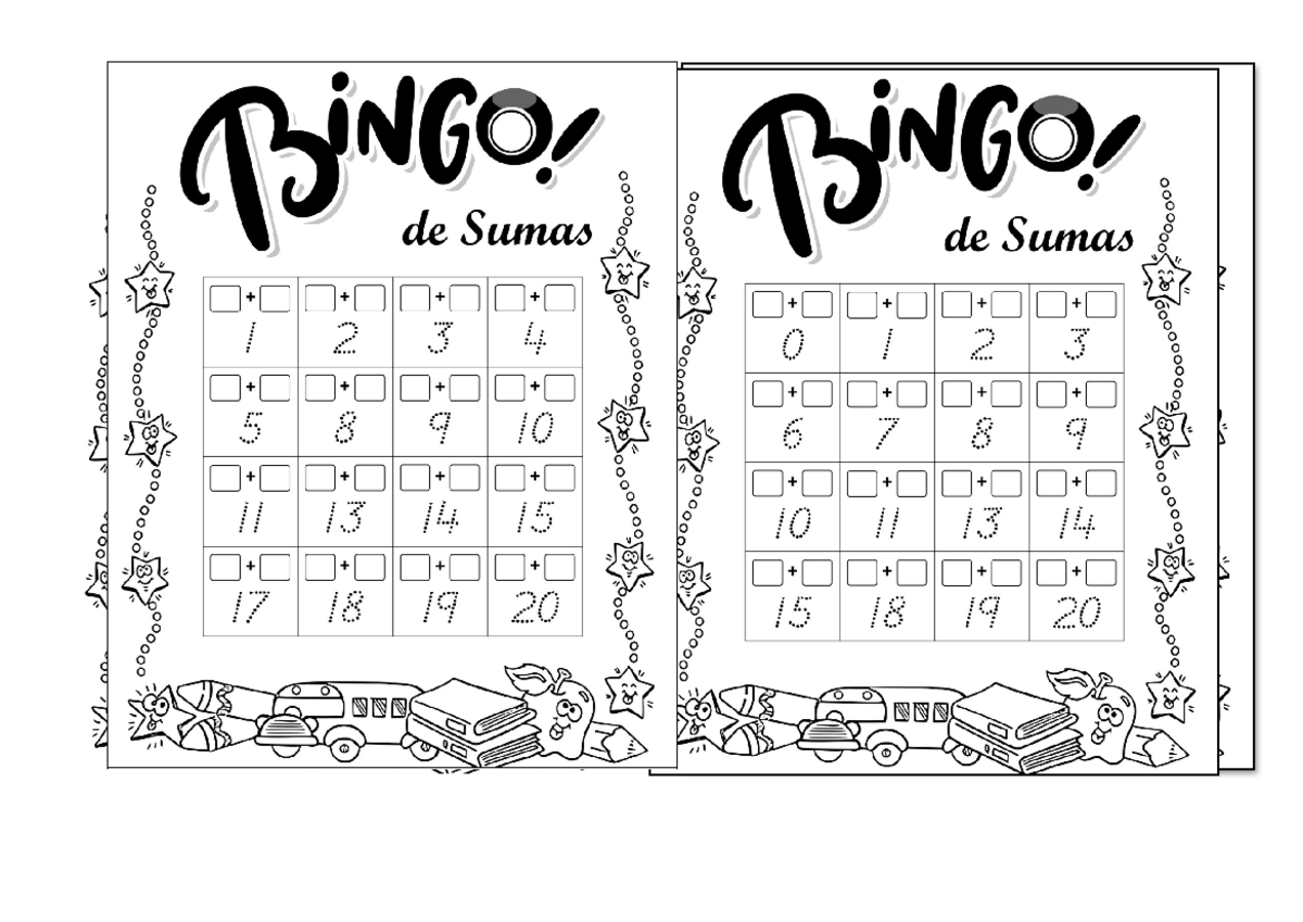 Bingo sumas - matematicas - BiNGO, BiNGO! de Sumas de Sumas 2 12 12 20 ...