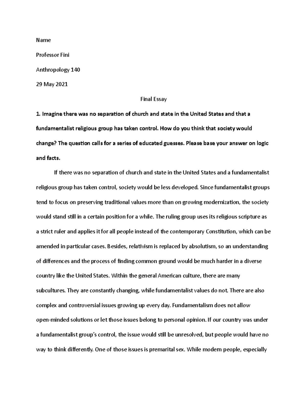 Anth140-final - Final exam with 4 short essays answering 4 questions ...