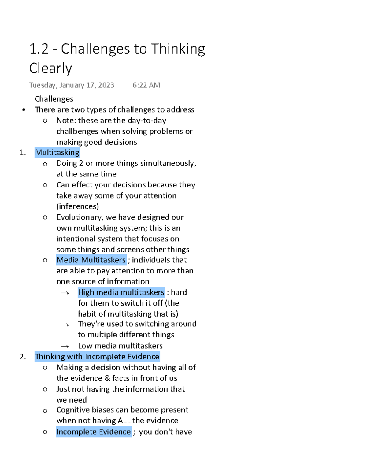 1.2 - Challenges to Thinking Clearly - Challenges There are two types ...