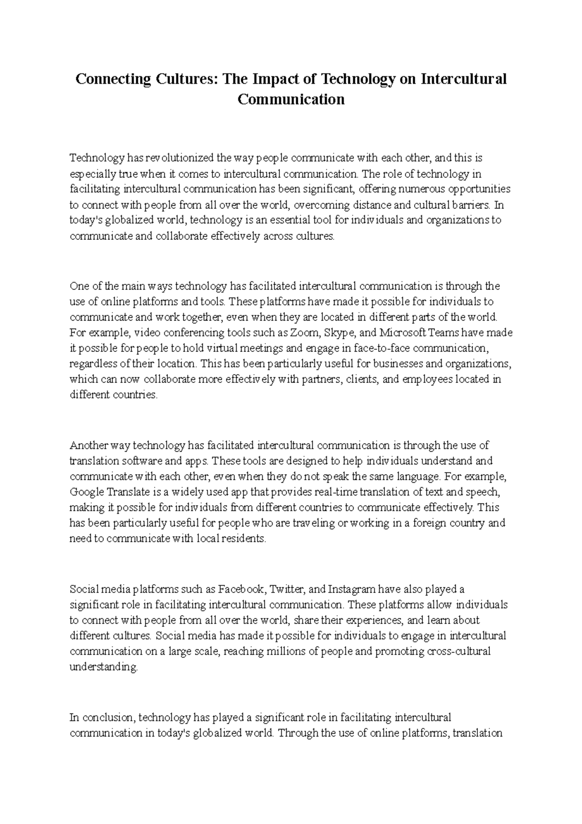 Connecting Cultures - The role of technology in facilitating ...