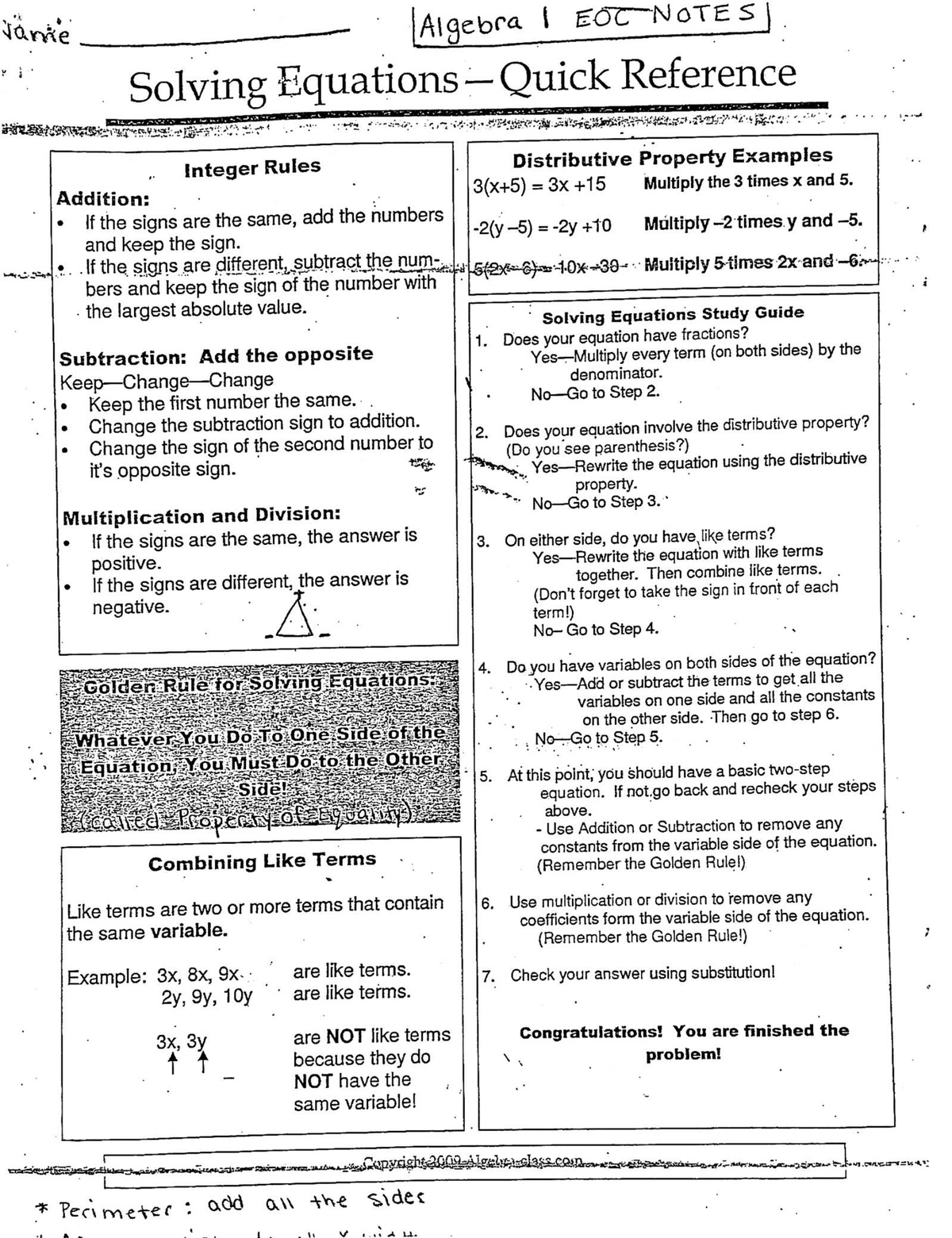 Algebra 1 EOC Review Quick References - Jame Algebra 1 EOC NOTES ...