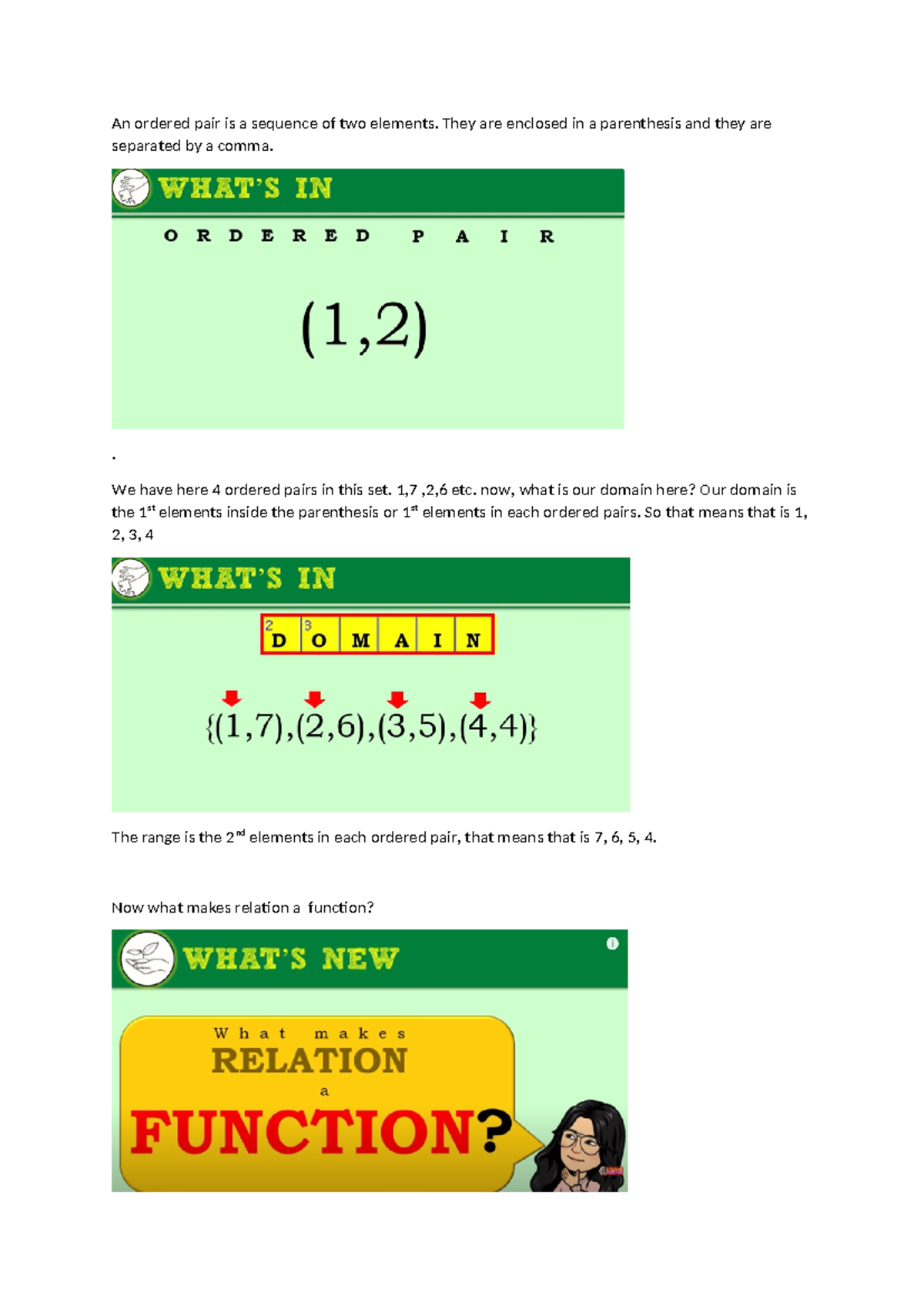 Genmath notes - An ordered pair is a sequence of two elements. They are ...