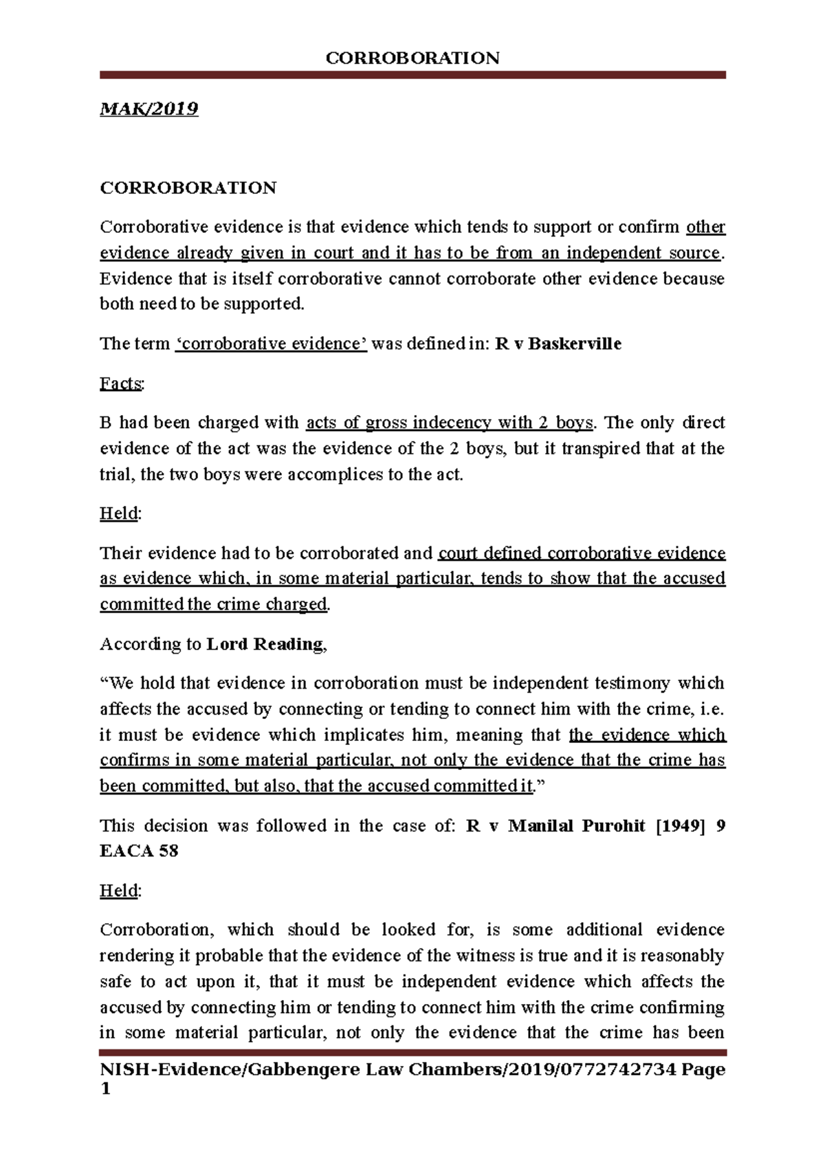 Corroborration - Law of evidence - MAK/ CORROBORATION Corroborative ...