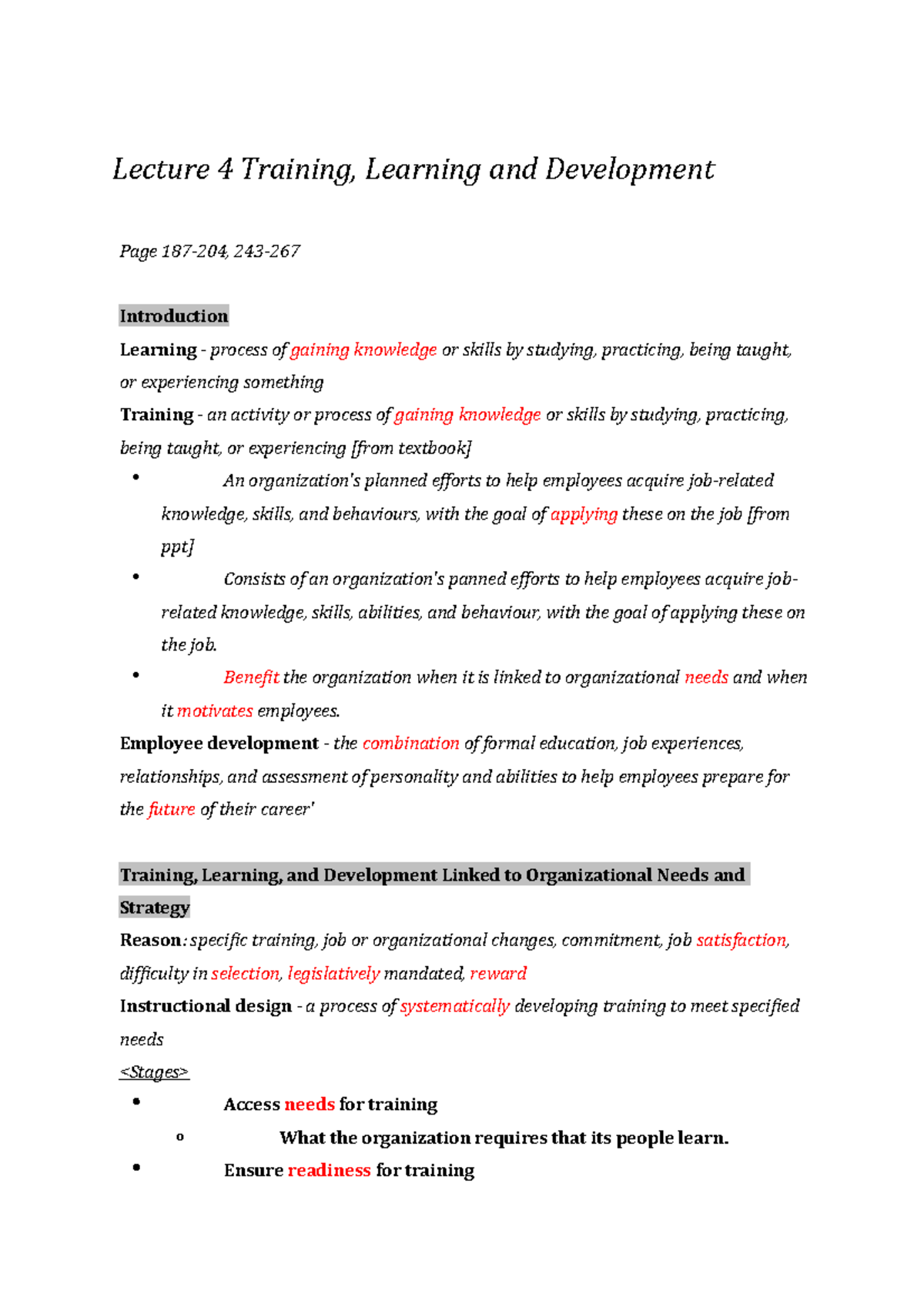 Lecture 4 Training, Learning and Development - Lecture 4 Training ...