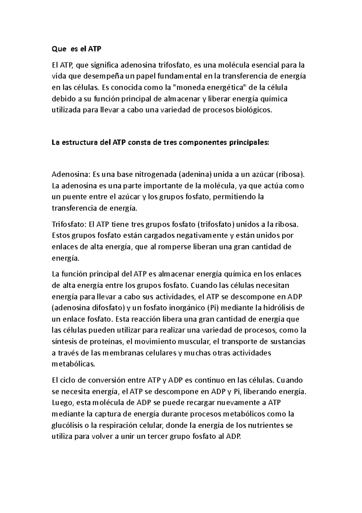 El ATP - Que es el ATP El ATP, que significa adenosina trifosfato, es una molécula esencial para ...