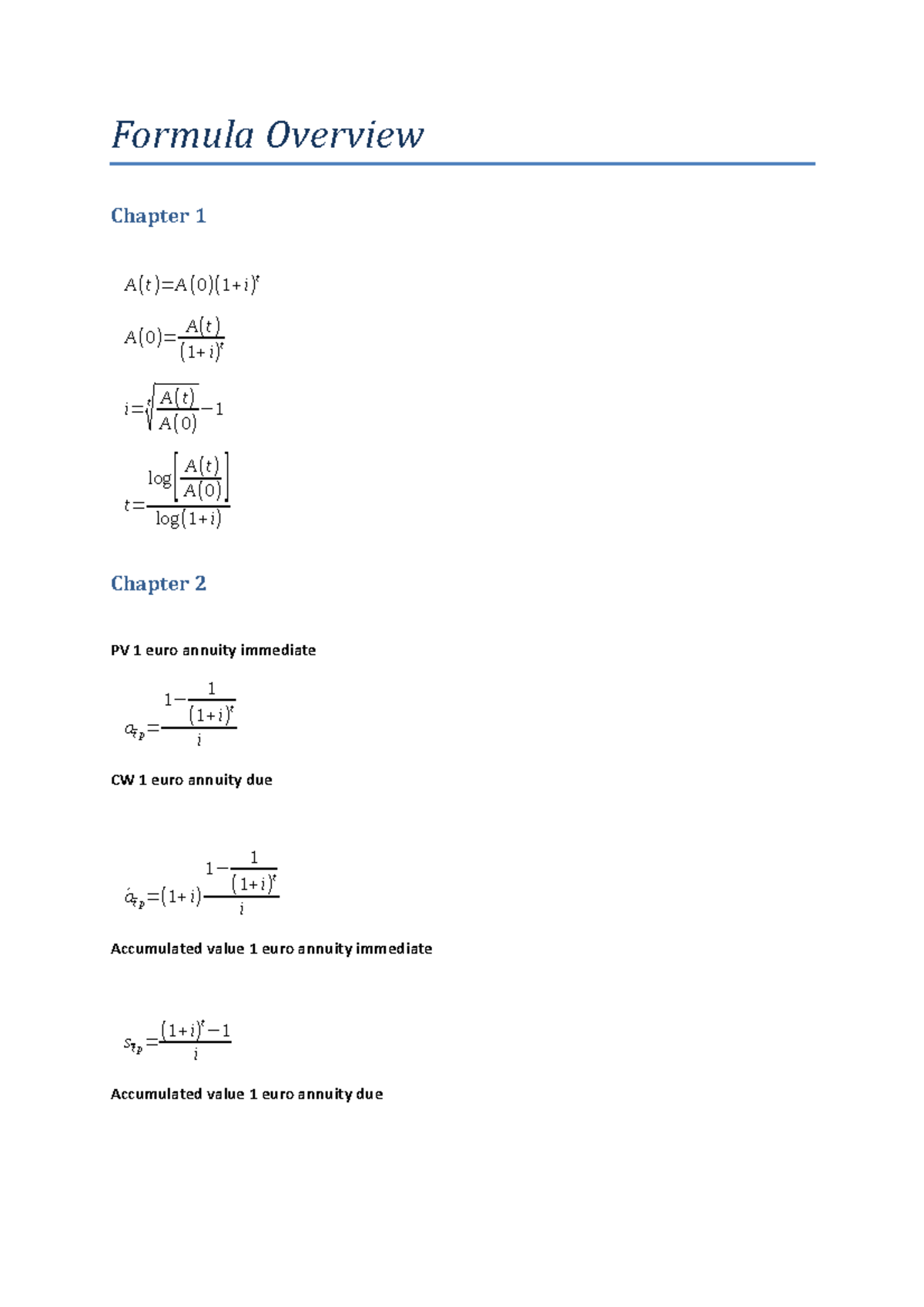 Formula overview - Formuleblad - Business Calculations - Formula ...