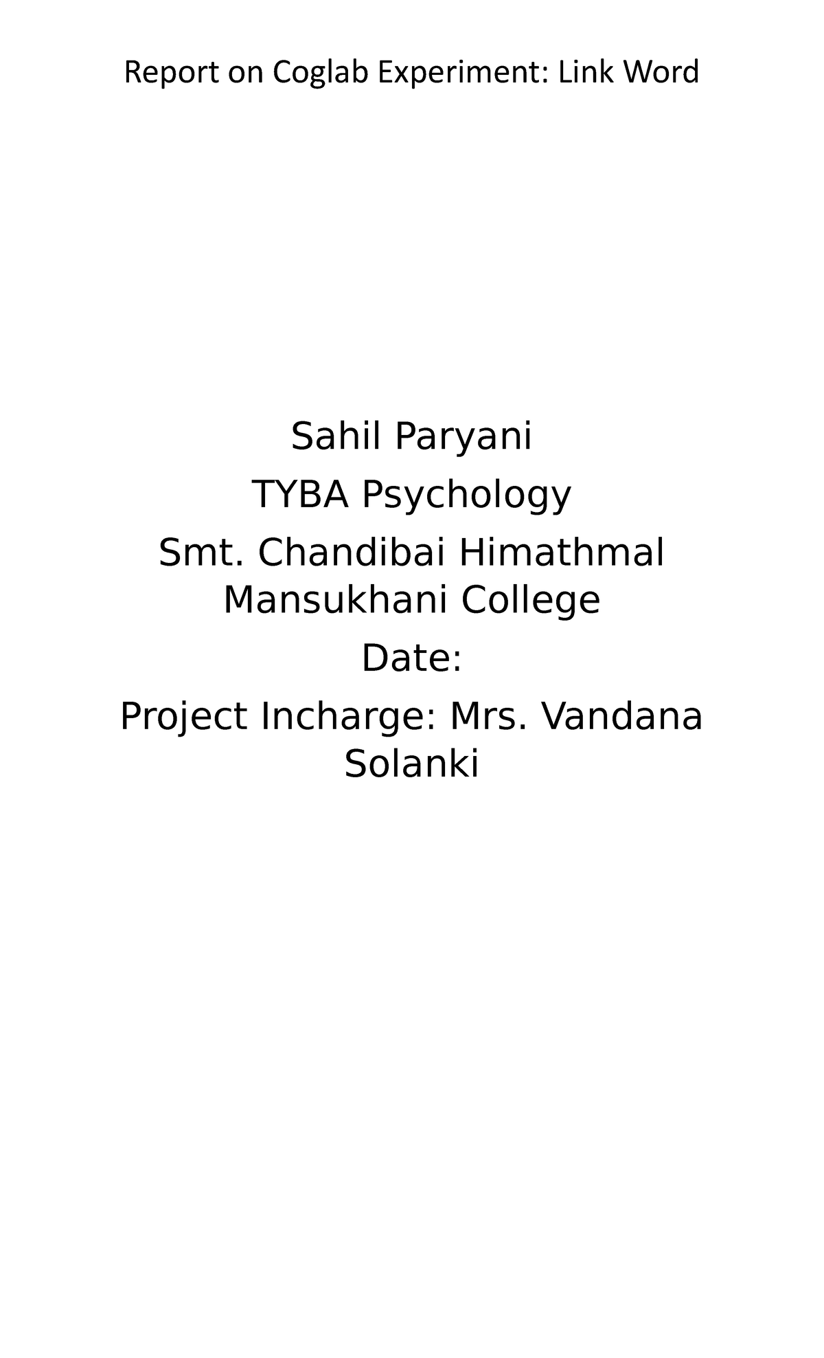 Report on Coglab Experiment - Chandibai Himathmal Mansukhani College ...