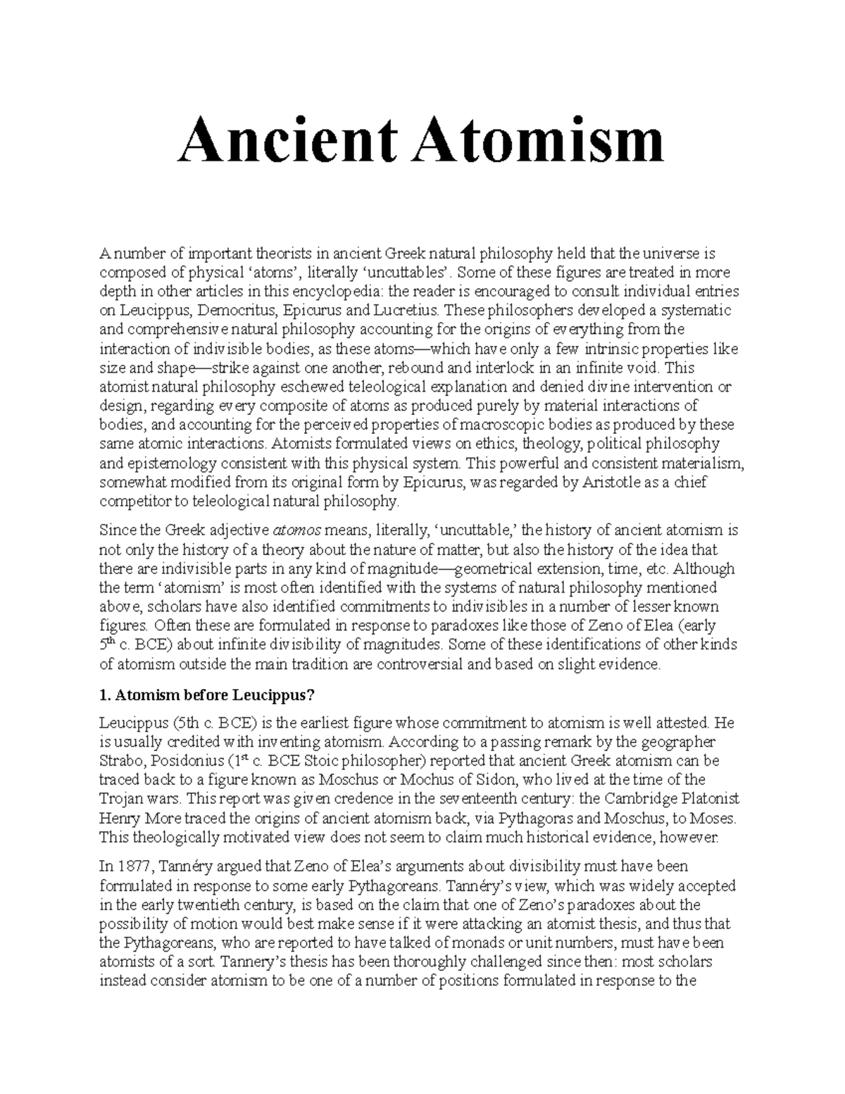 Lecture Ancient Atomism - Ancient Atomism A number of important ...