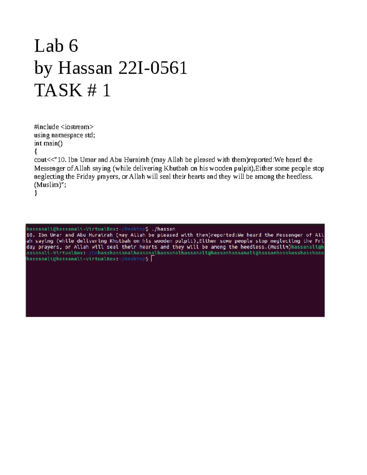 22i 0561 Hassan Programming Assignment Lab 6 By Hassan 22i Task 1 Include Using