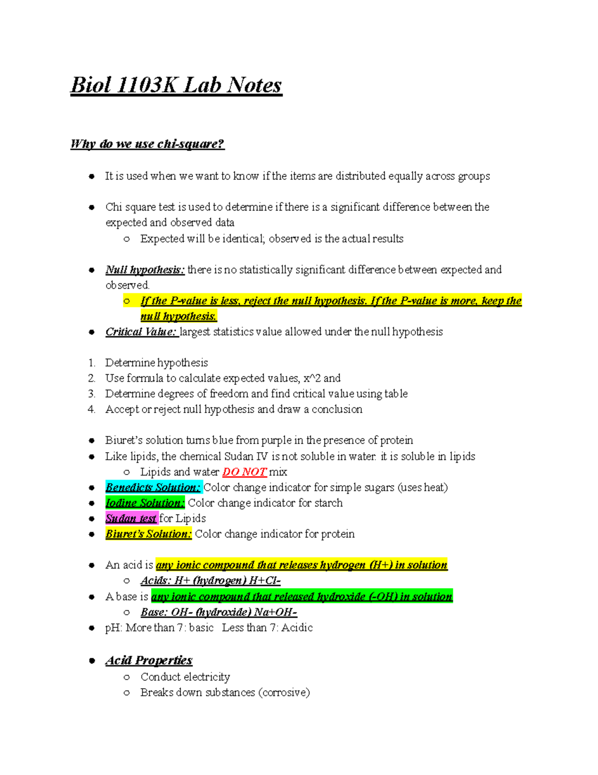 BIOL 1103K (Introductory Biology) Notes - Biol 1103K Lab Notes Why do ...