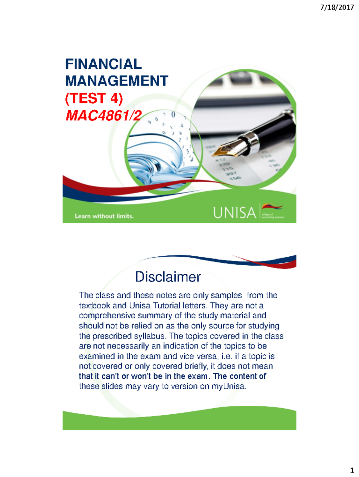 FIN+ Management+TEST+4+2017 180717-1 - FINANCIAL MANAGEMENT (TEST 4 ...