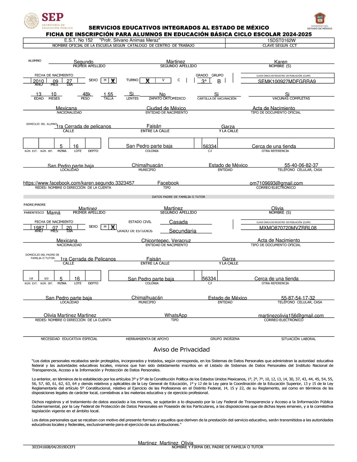 Formato DE Inscripcion Ciclo Escolar 2024-2025 WORD - SERVICIOS ...