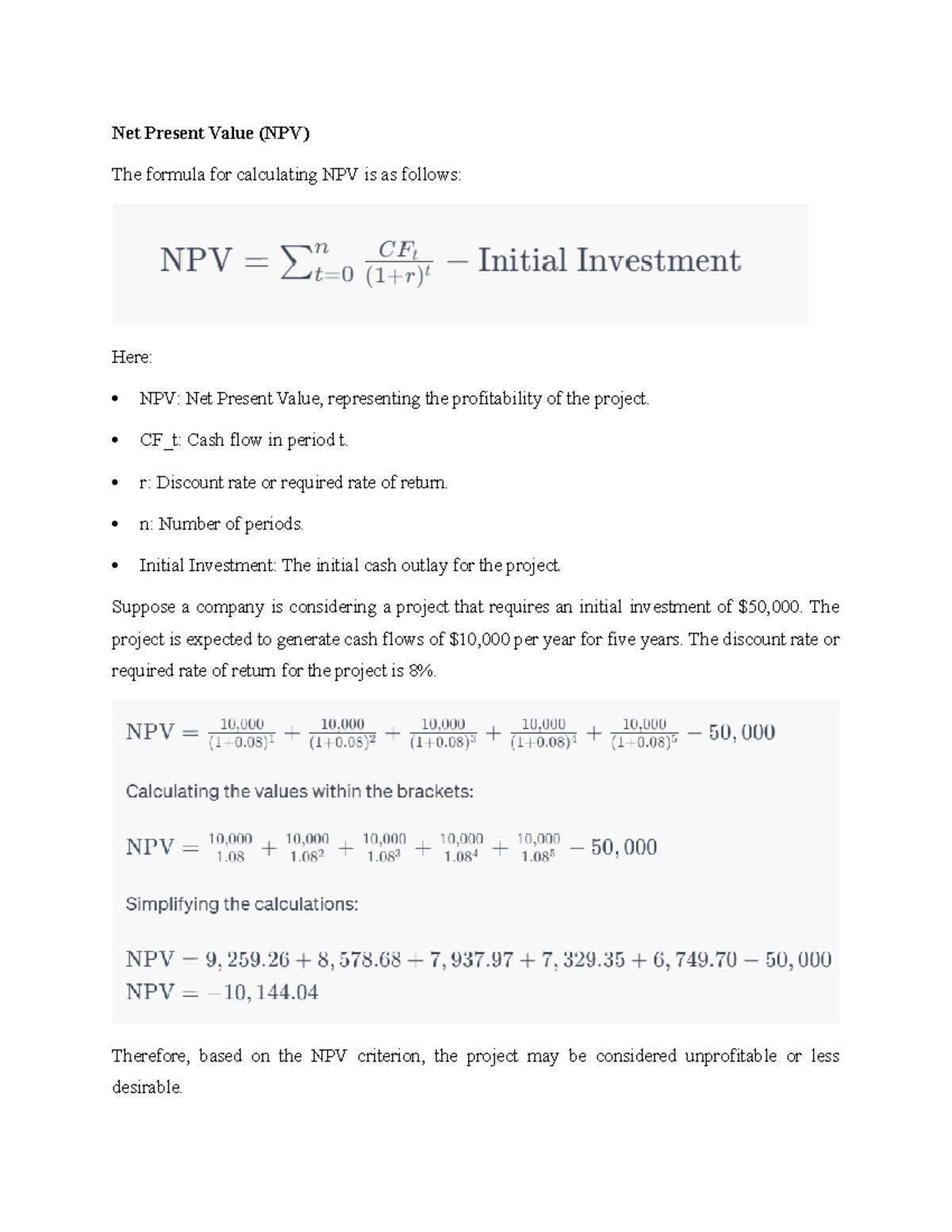 New Microsoft Word Document - Net Present Value (NPV) The formula for ...