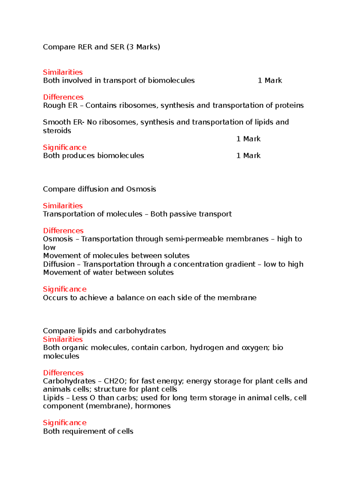 Example of Comparison Questions in Exam - Compare RER and SER (3 Marks ...