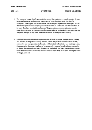 CPD1501 Study notes - CITIZENSHIP, PUBLIC PARTICIPATION AND DEMOCRACY ...