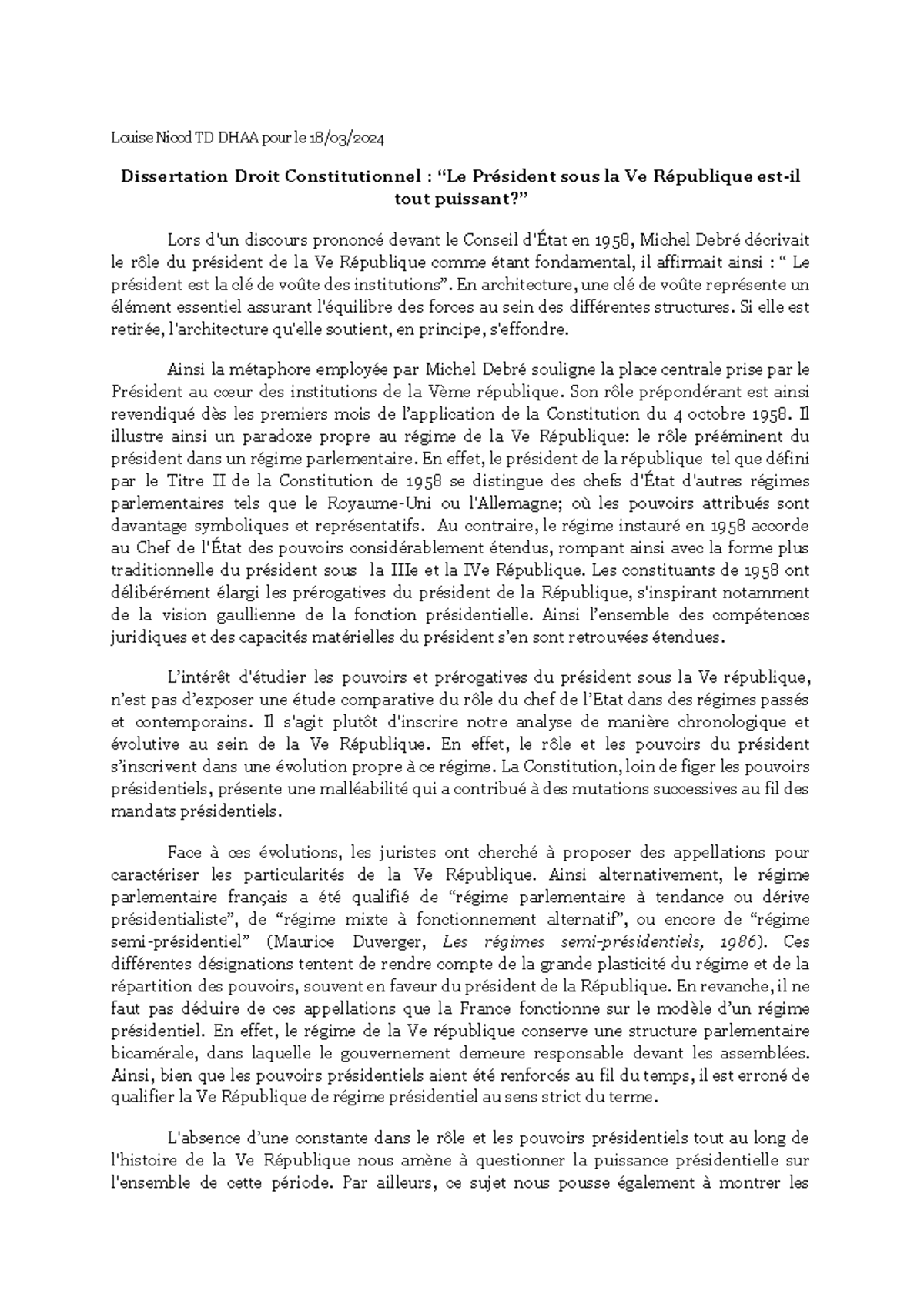 Dissertation Dissertation Droit Constitutionnel : “Le Président sous la ...