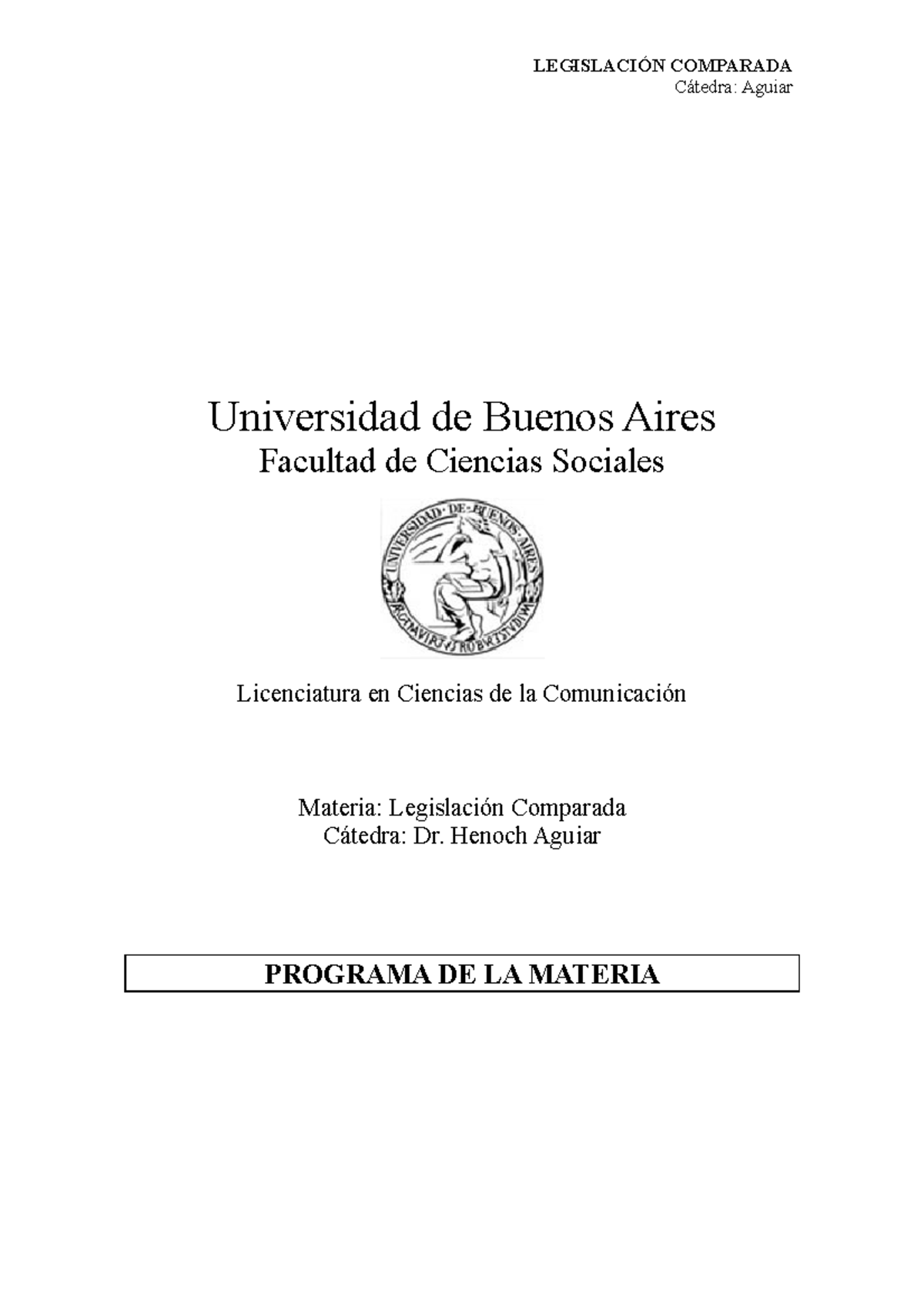 Programa Legislación Comparada 2021 - Aguiar - Cátedra: Aguiar ...