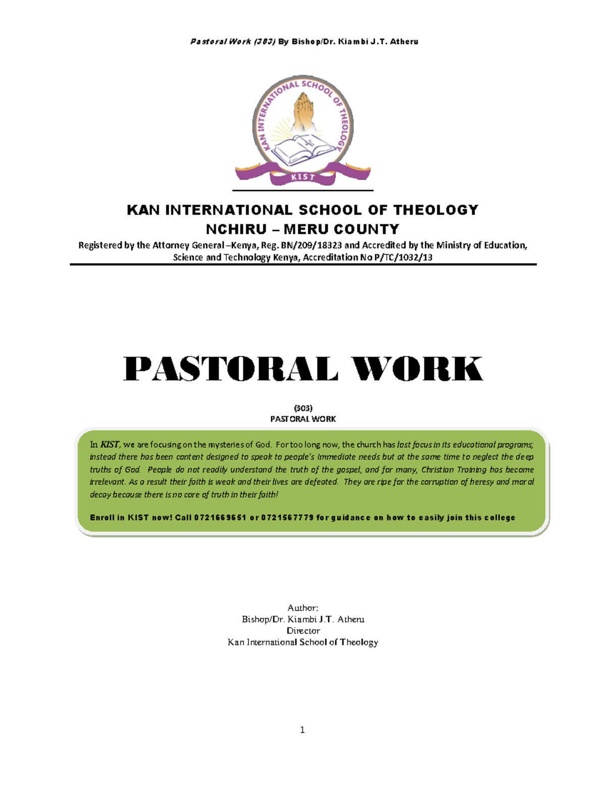 Online Notes on Introduction to Pastoral Work assignment - KAN ...