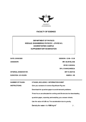 Experiment A - PHYSICS PRACTICALS: SEMESTER 1 1 EXPERIMENT A AN EXERCISE IN ERROR CALCULATION ...