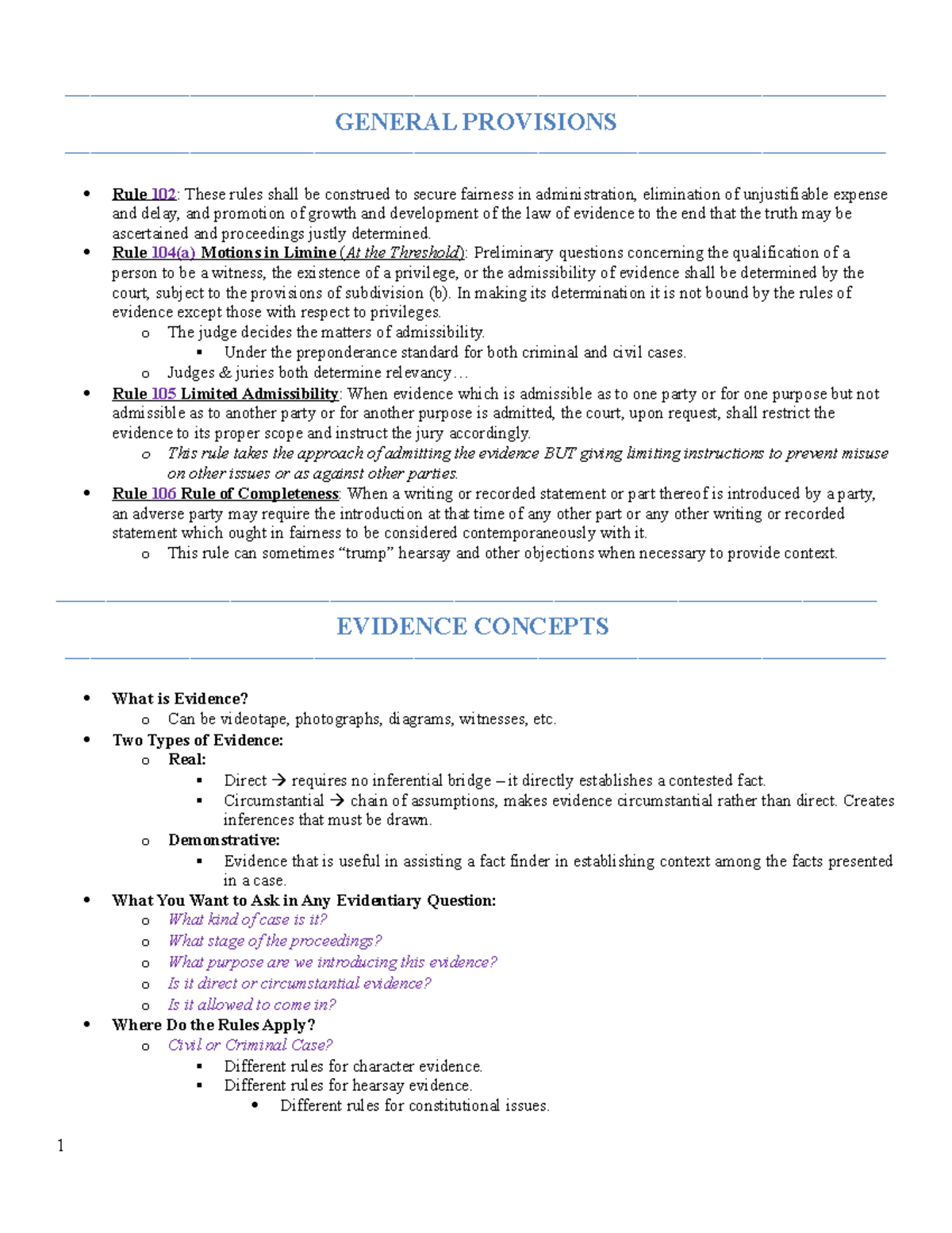 Evidence Outline VPdocx - ————————————————————————————————— GENERAL ...