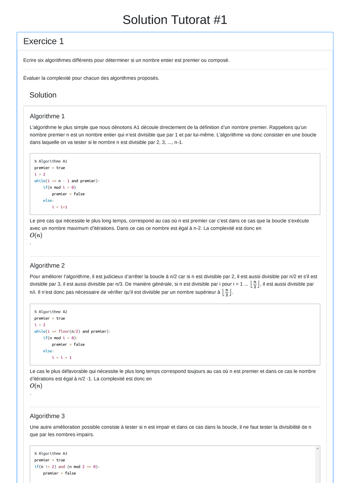 Sol tutorat 1 - solution tutorielle 1 - Solution Tutorat Exercice 1 ####### Ecrire six ...