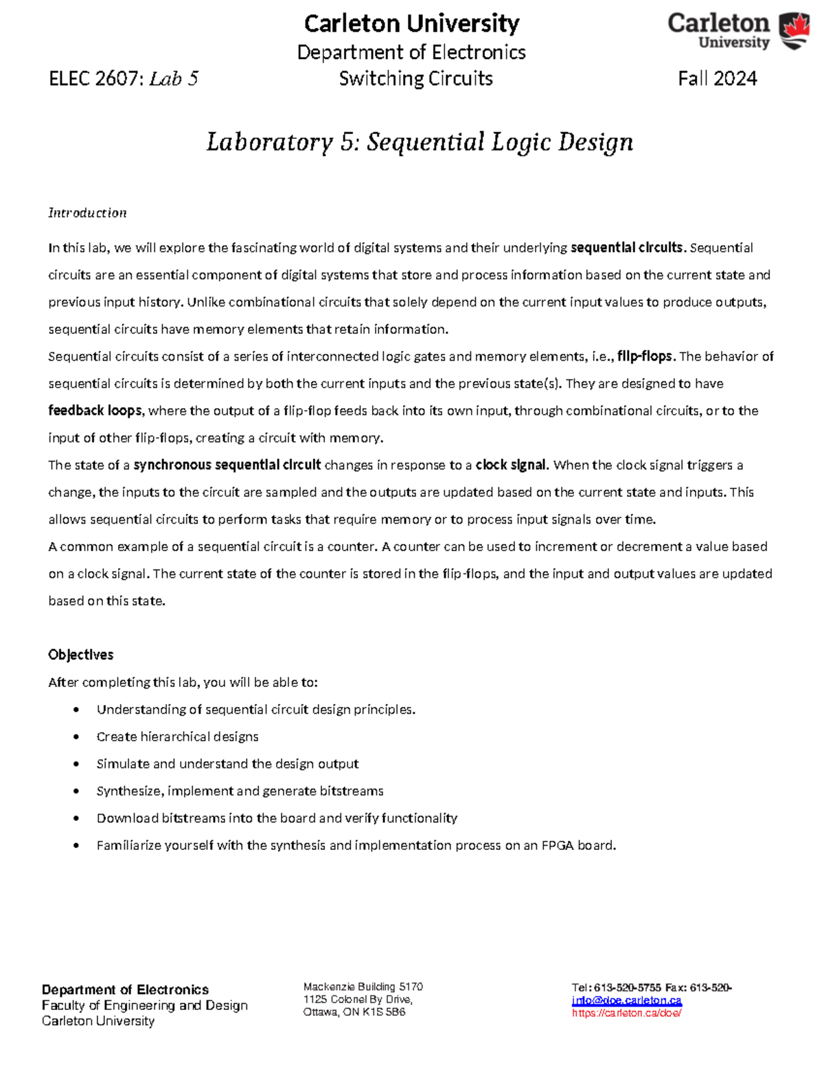 ELEC 2607 Lab 5 manual - Department of Electronics ELEC 2607: Lab 5 ...