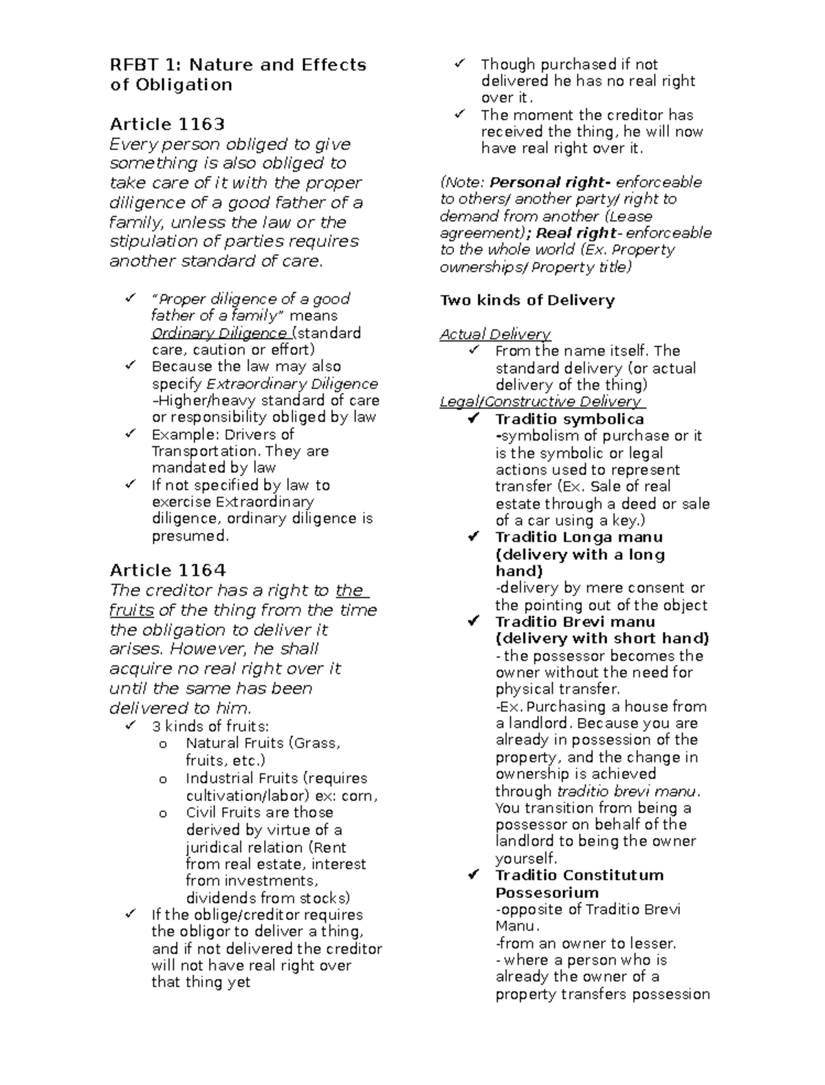 Law-Law-Law-Law - RFBT 1: Nature and Effects of Obligation Article 1163 ...