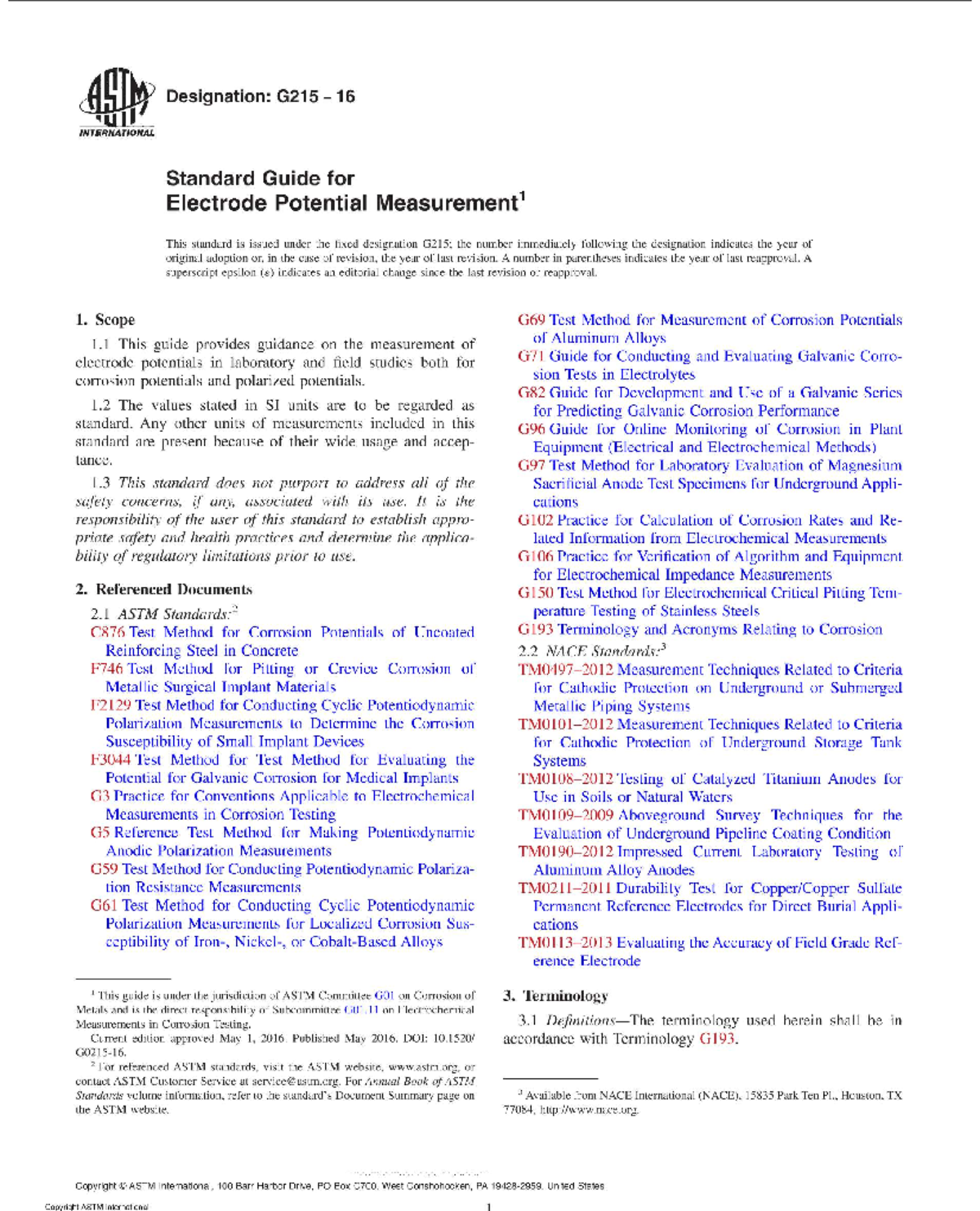 ASTM G215-2016 Standard Guide for Electrode Potential Measurement ...
