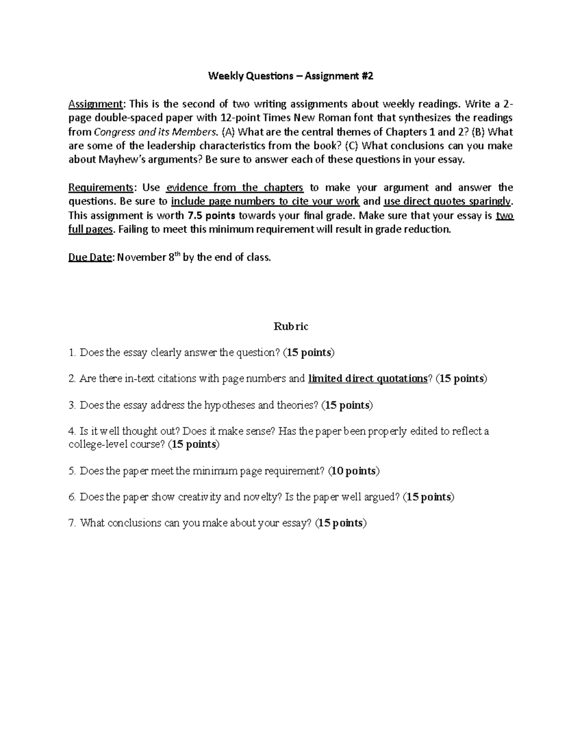 Weekly Questions - Assignment #2 - Weekly Questions – Assignment ...