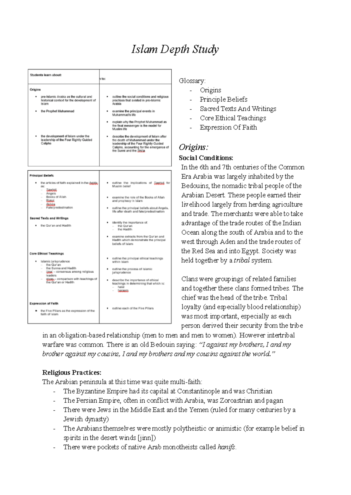 Islam Depth Study Notes - Islam Depth Study Glossary: - Origins ...