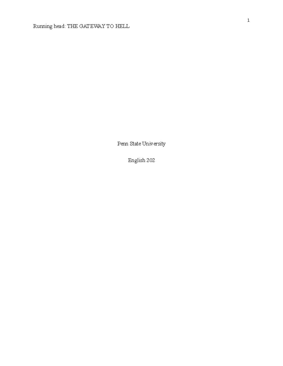 Eng 202 Essay 1 Final - Grade: A - 1 Running head: THE GATEWAY TO HELL ...