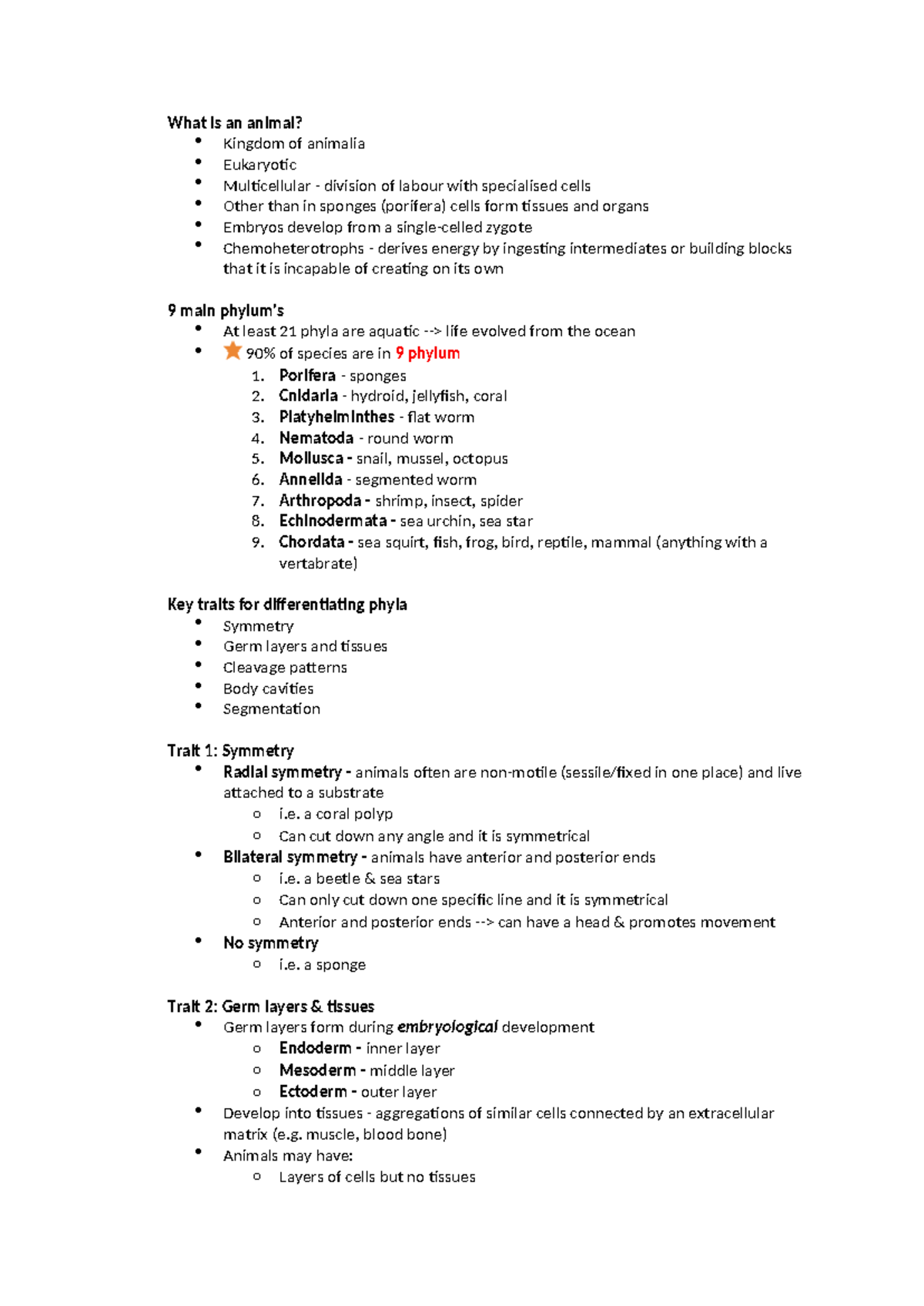 Week 1 notes - What is an animal? Kingdom of animalia Eukaryotic ...