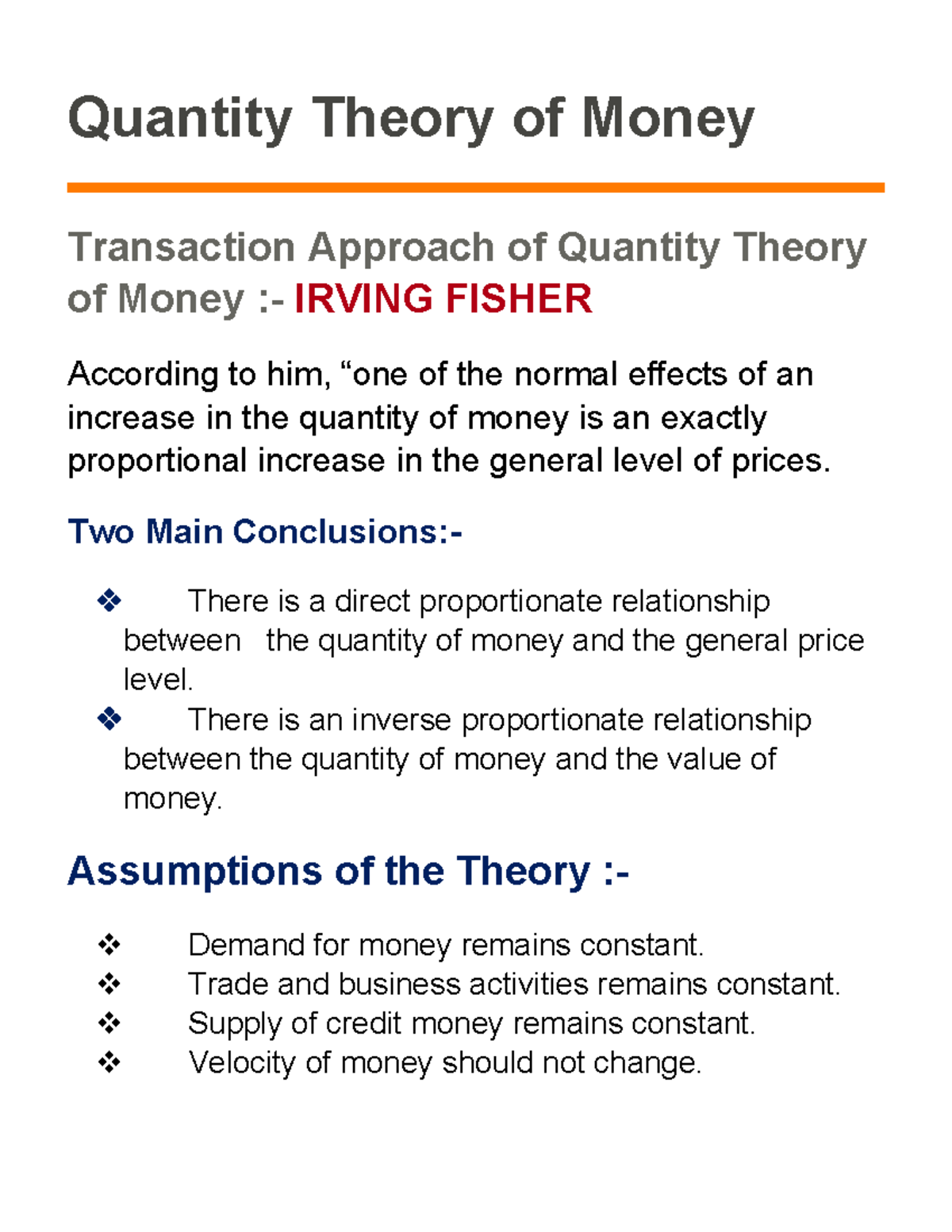 Quantity Theory of Money (Part 1) - Quantity Theory of Money ...