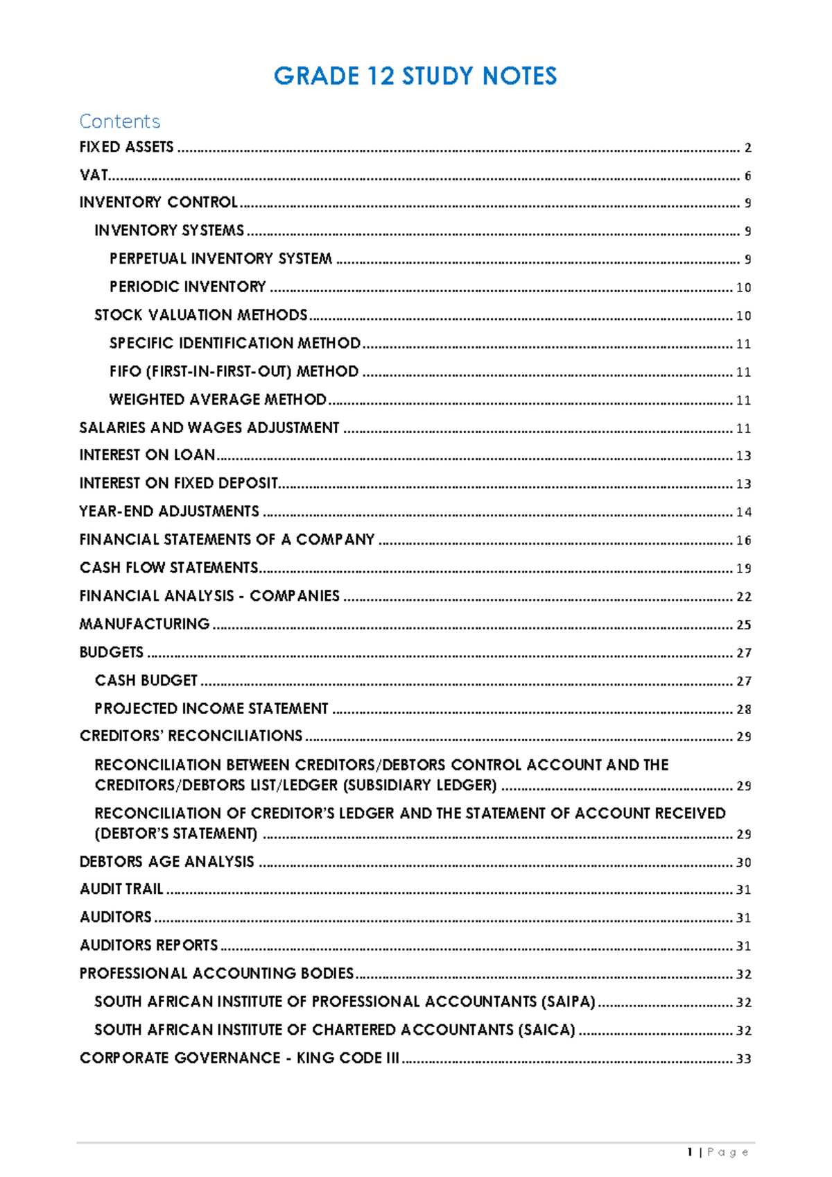 Grade 12 Study Notes - GRADE 12 STUDY NOTES FIXED ASSETS Contents - Studocu