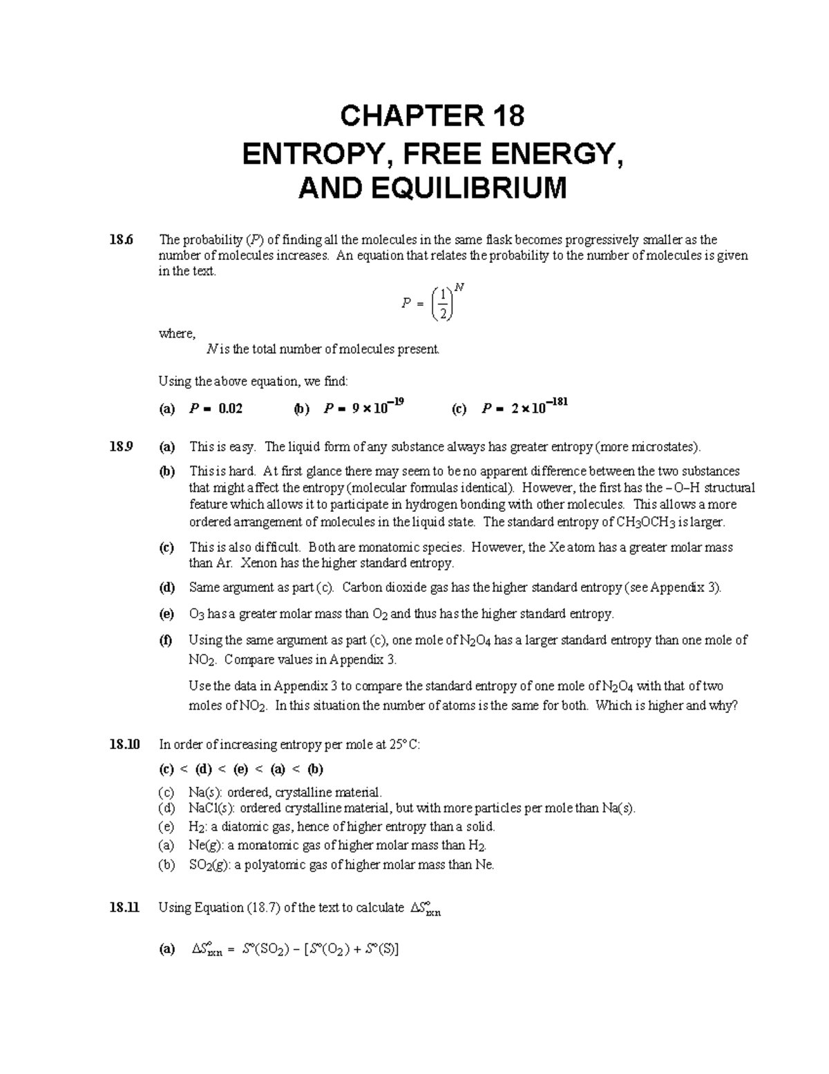 raymond chang chemistry ch18 - CHAPTER 18 ENTROPY, FREE ENERGY, AND ...