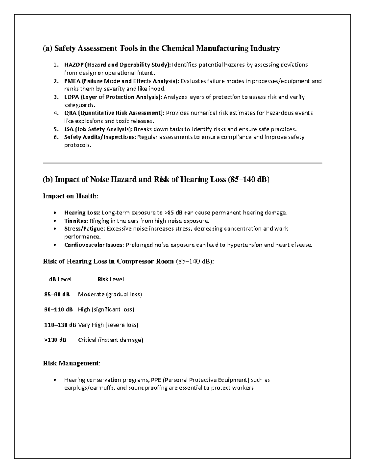 Notes of process safety - (a) Safety Assessment Tools in the Chemical ...