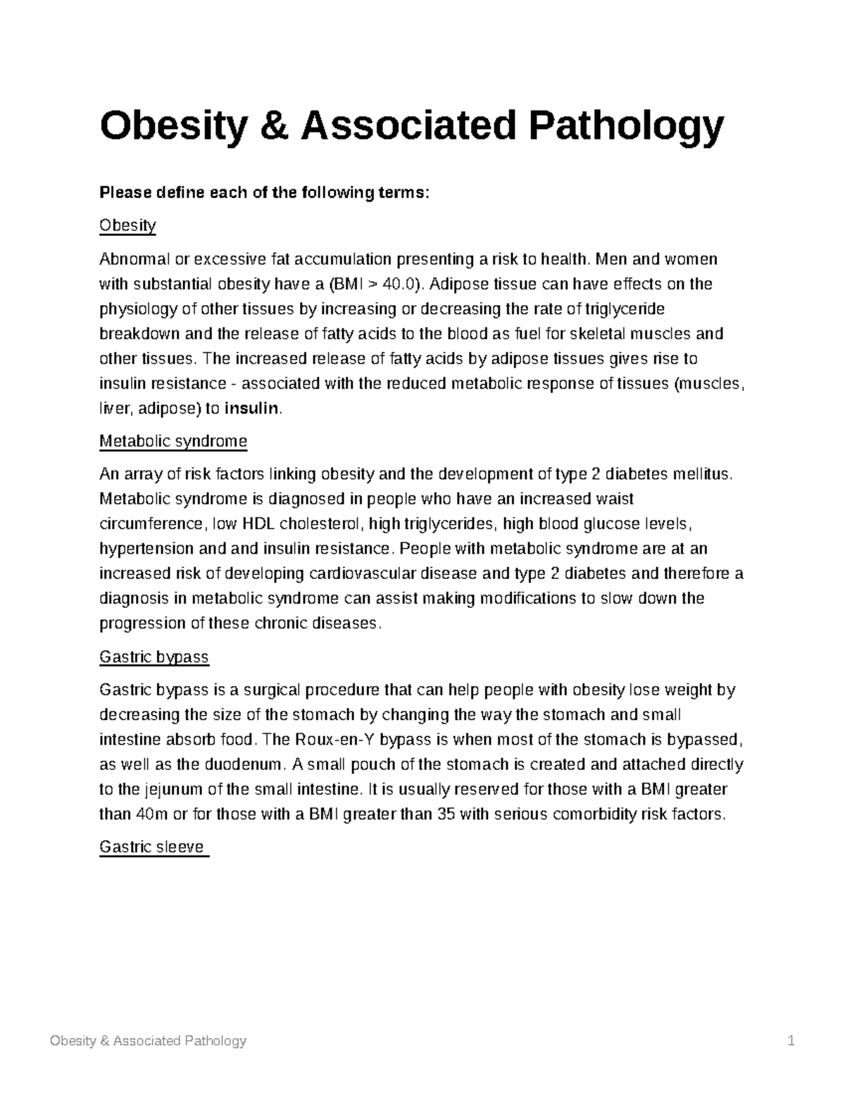 Obesity Associated Pathology - Obesity & Associated Pathology Please ...