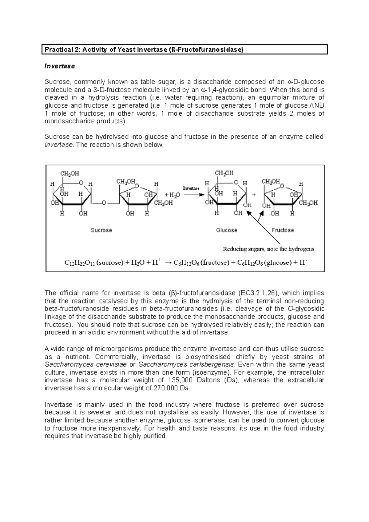 Practical 2 Questions - Practical 2: Activity of Yeast Invertase (ß ...